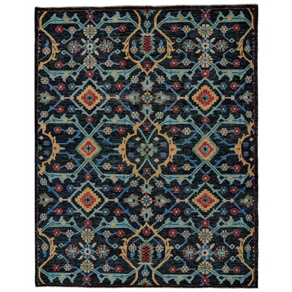 Bungalow Rose Handmade Hand-Knotted Wool Blue/Yellow/Red Rug | Wayfair