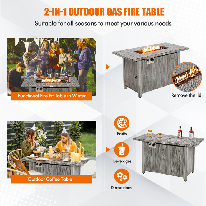Costway 32'' Patio Square Fire Pit Table 50,000 Btu Propane Gas Table ...