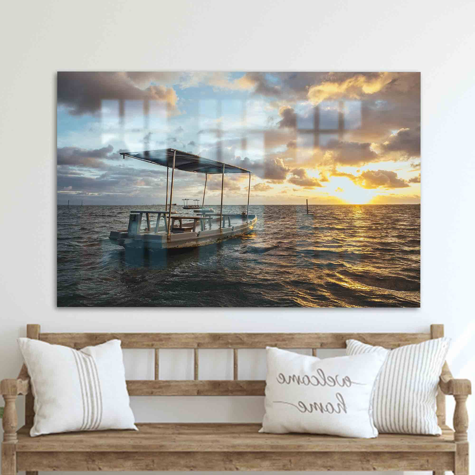 Longshore Tides Cloudy Ocean Landscape Artwork On Tempered Glass For ...