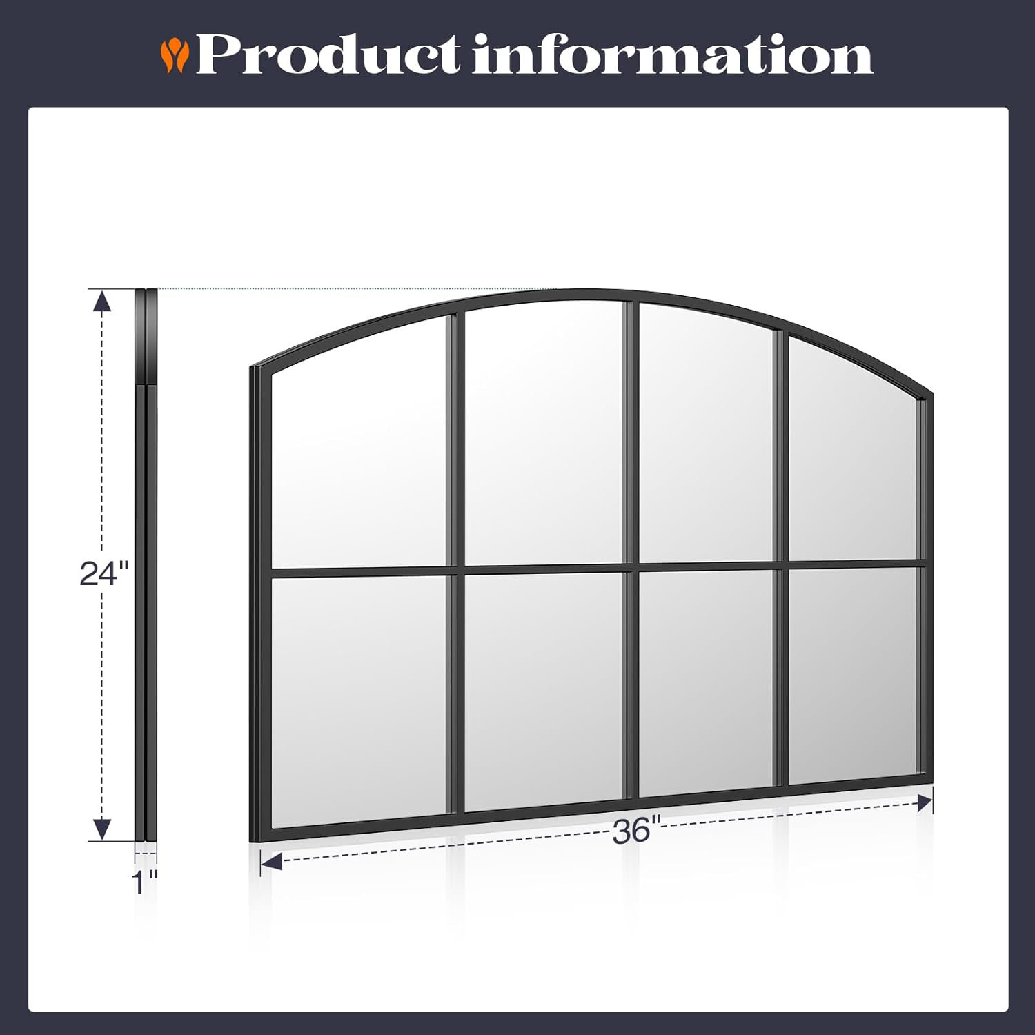 Ebern Designs Arch Window Pane Mirror With Metal Frame | Wayfair