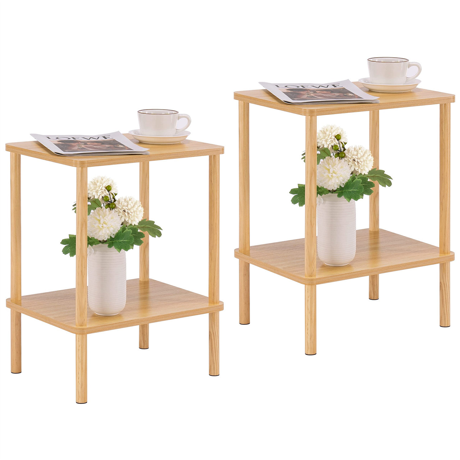 Latitude Run® 2-Tier Table Set of 2 - Boho Side Tables with Storage ...
