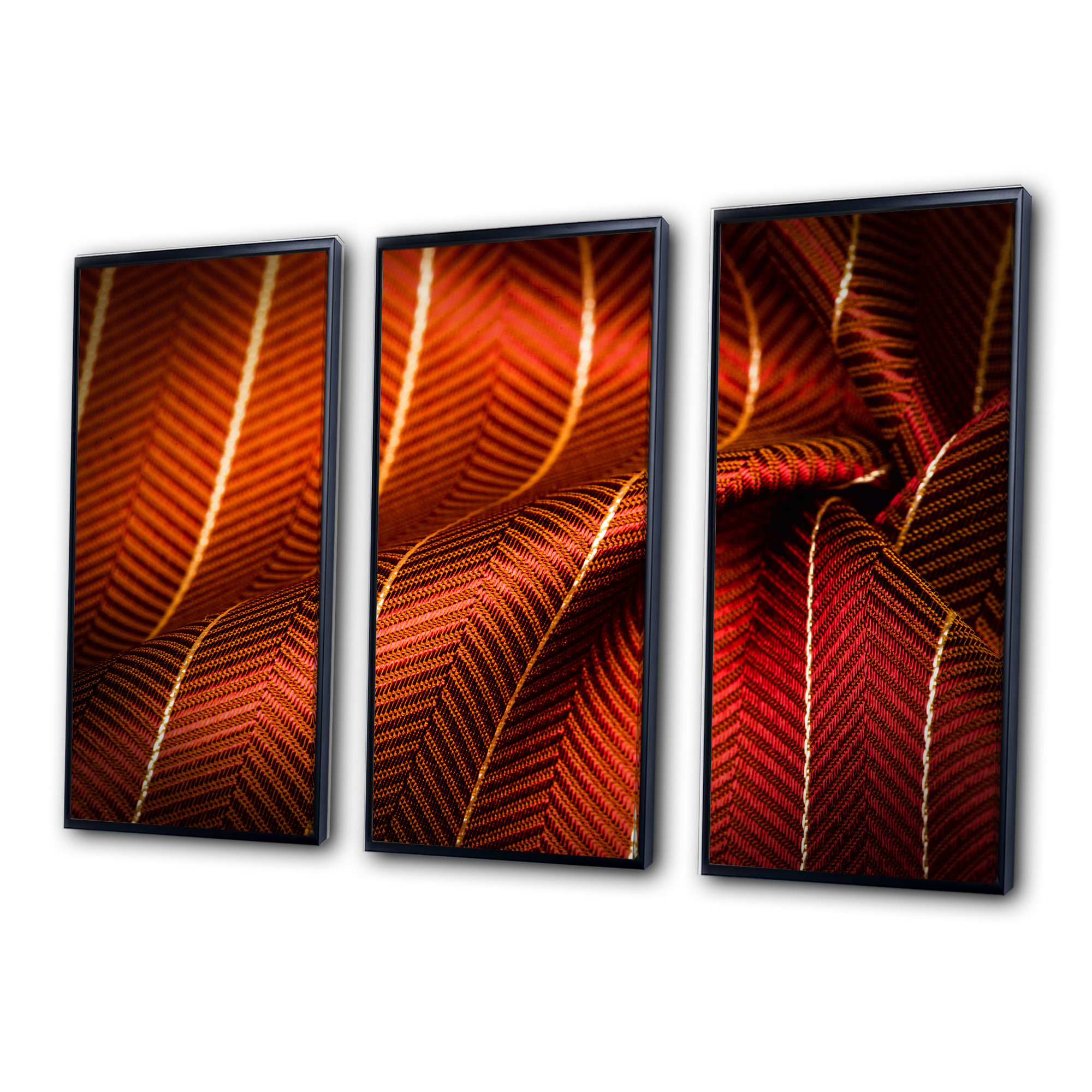 Mercer41 Ruby Red Fabric With Gold Line III - Patterned Framed Canvas ...