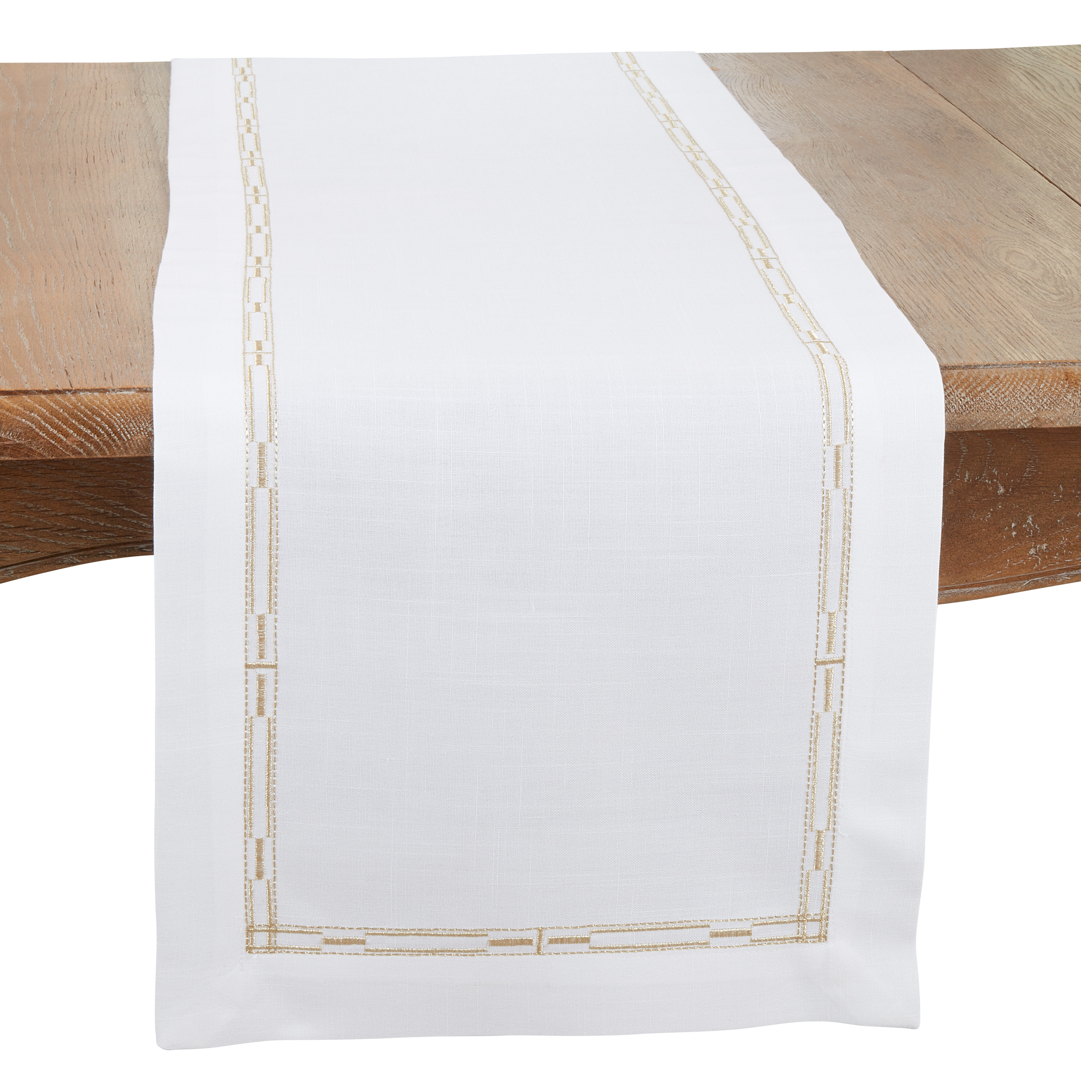 Saro Elegant Embroidery Table Runner With Delicate Border Design | Wayfair