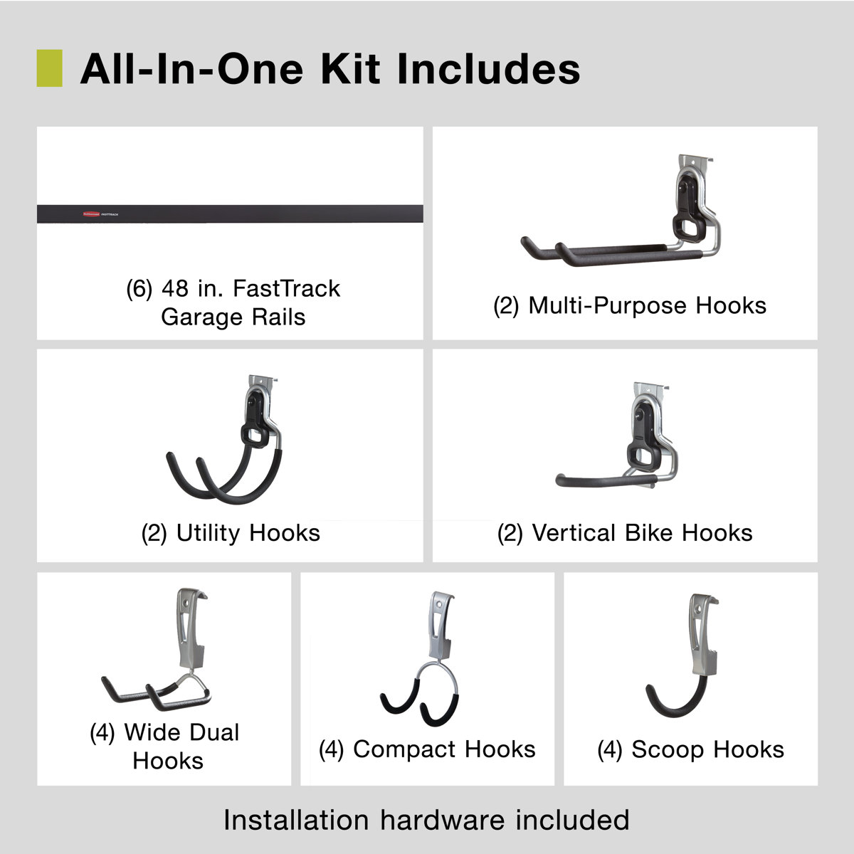 Rubbermaid Garage FastTrack Rail 24-Piece XL Kit, Black/Grey & Reviews ...