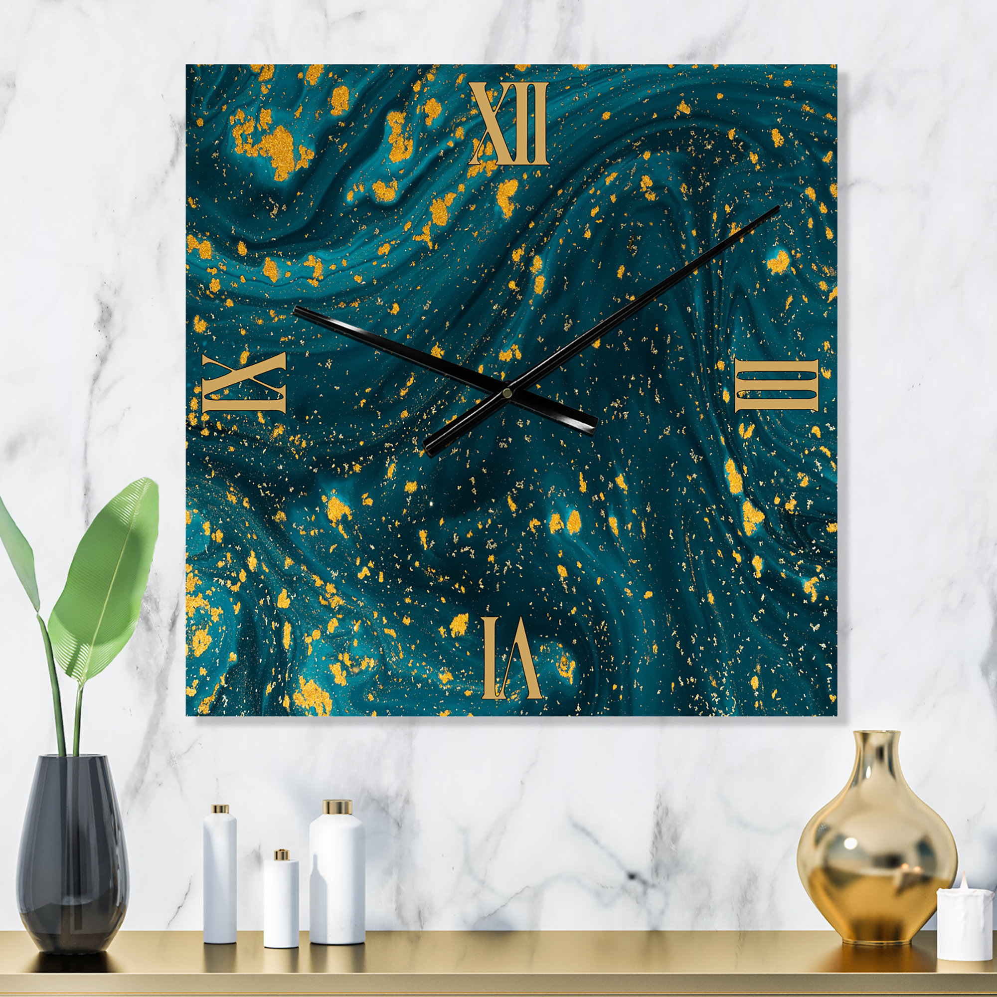 East Urban Home Dark Blue Marble with Golden Glitter - Modern Wall ...