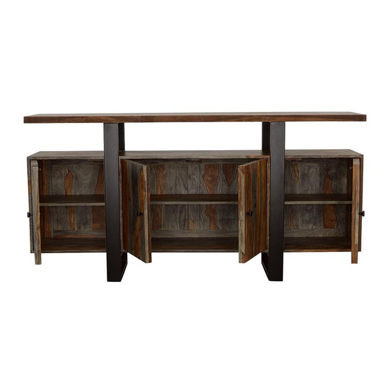 17 Stories 4-door Solid Wood Sideboard Buffet Grey Sheesham | Wayfair