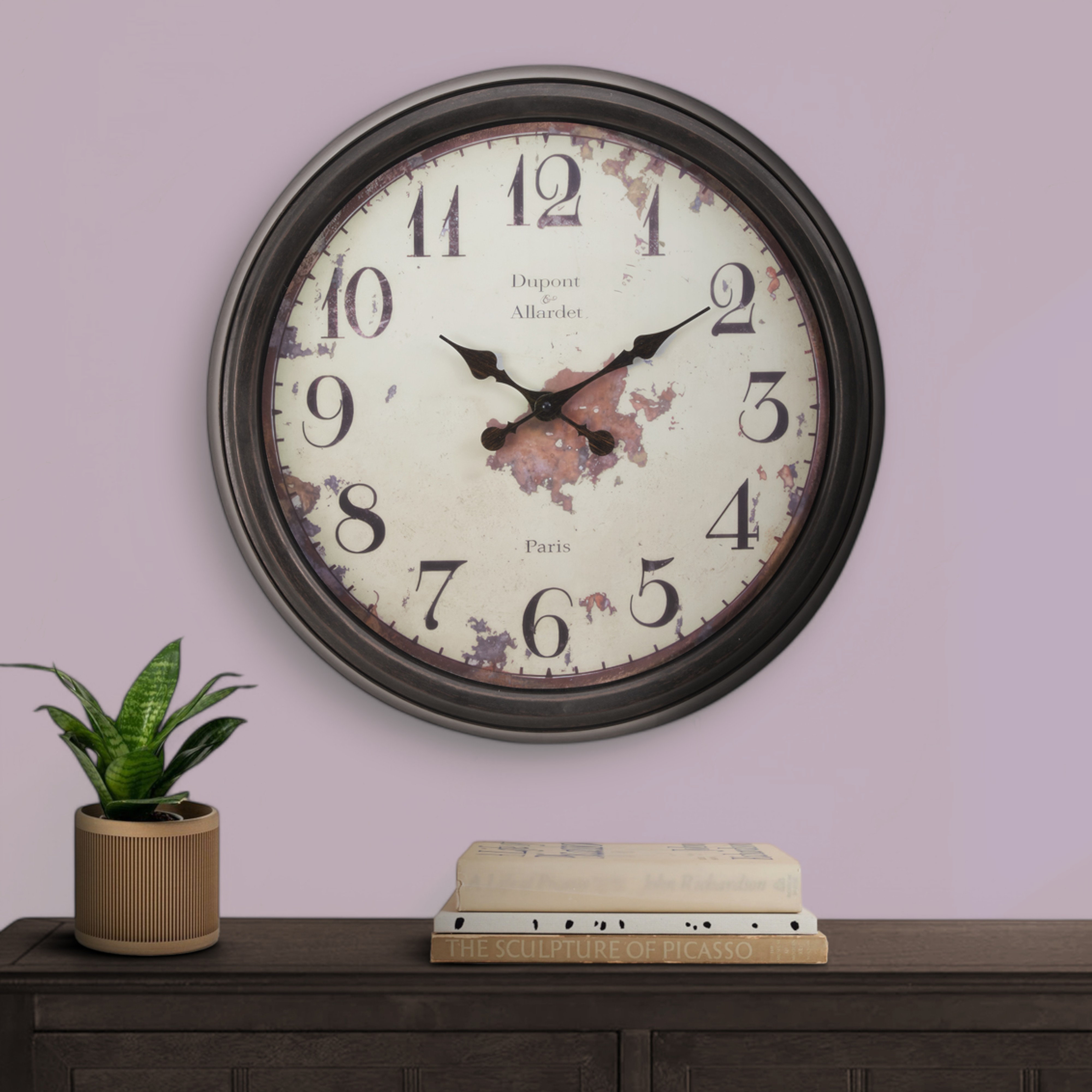 Winston Porter Eira Round Wall Clock in Brown with Transitional Style ...