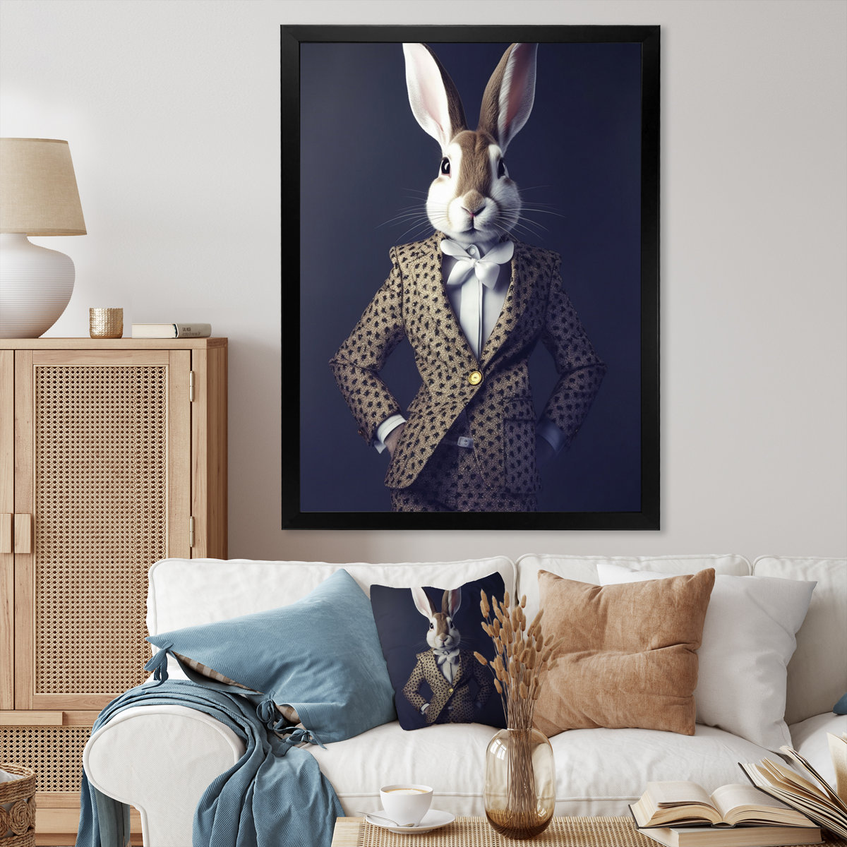 The Twillery Co.® White Rabbit in Fancy Suit - Print on Canvas | Wayfair