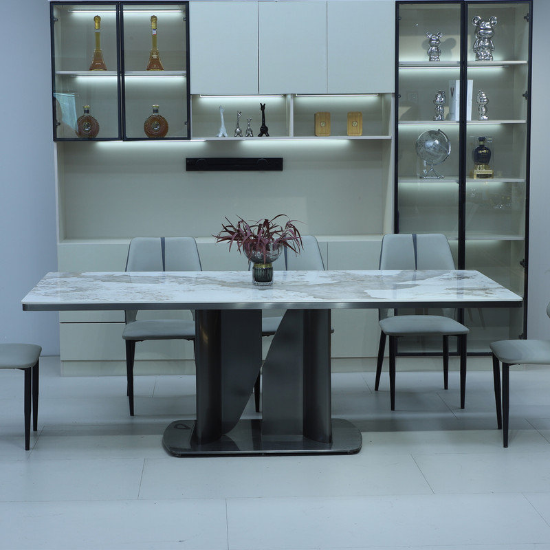 Orren Ellis Modern Dining Table - Stone Top with Gunmetal Base ...