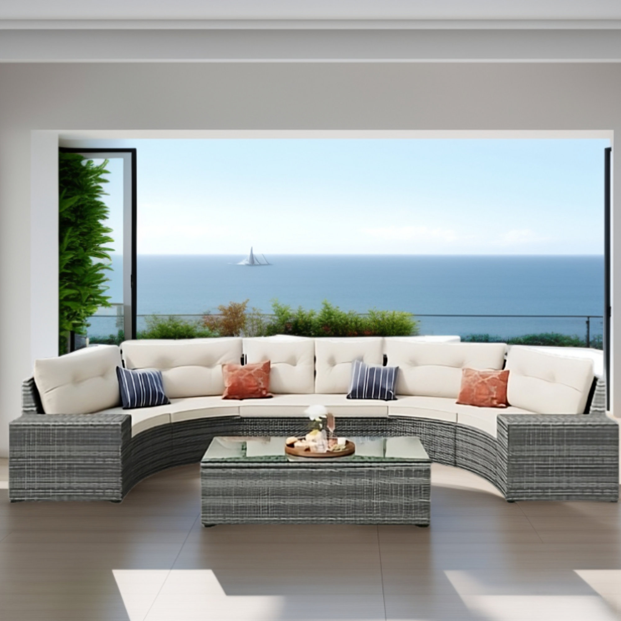 Hokku Designs Outdoor 8-pieces Wicker Half-Moon Sectional Sets, Curved ...