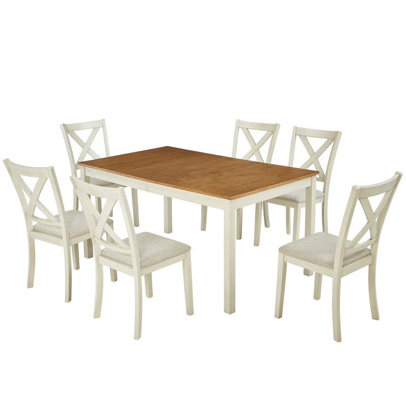 Gracie Oaks 7-piece Solid Wood Farmhouse Dining Table Set With 6 Chairs ...