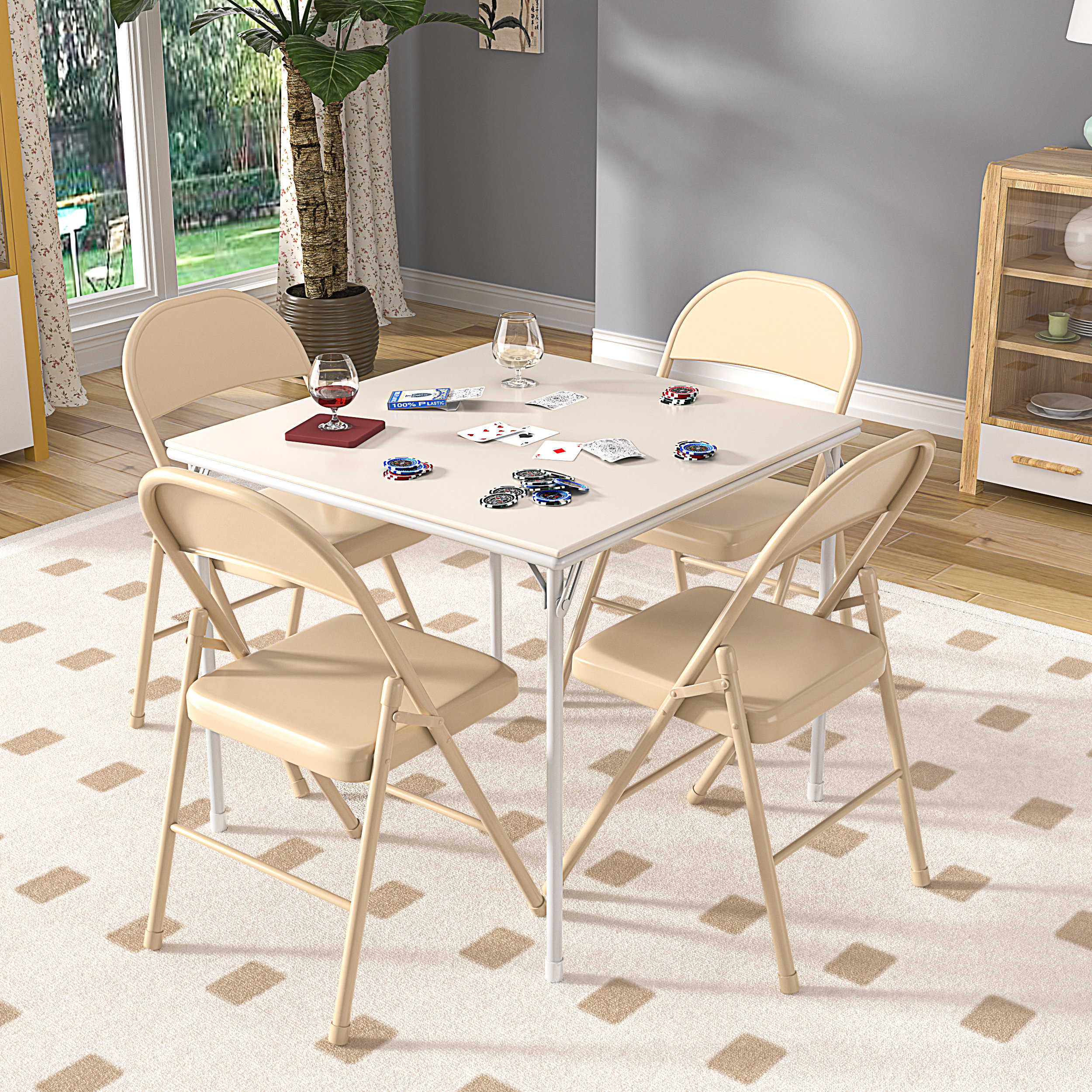 Vecelo 33.8'' Plastic Square Portable Folding Table with 4 Chairs | Wayfair