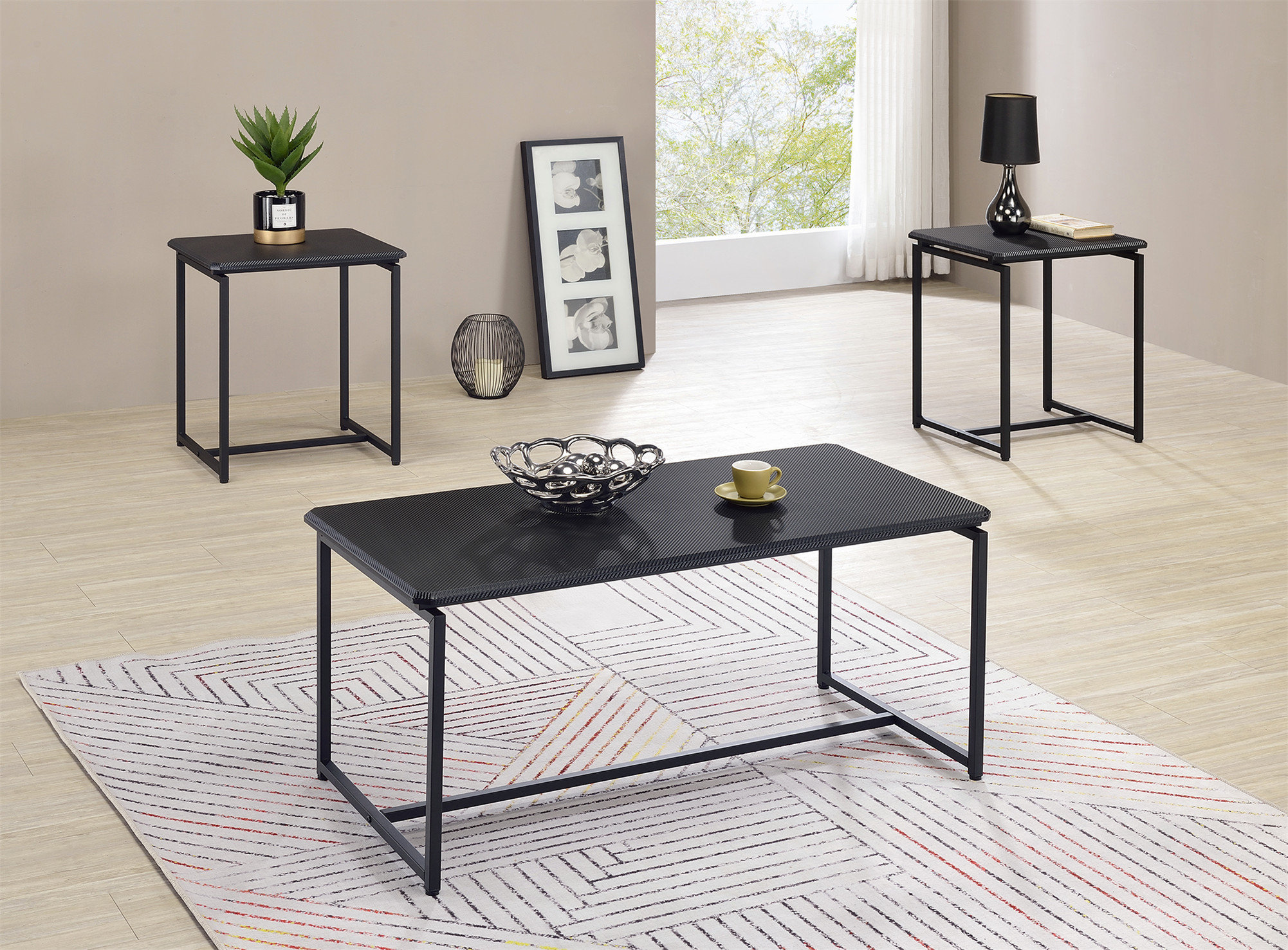 Hokku Designs Fulgencio 3 Piece Carbon Fiber Wrap End Table Set, Coffee ...