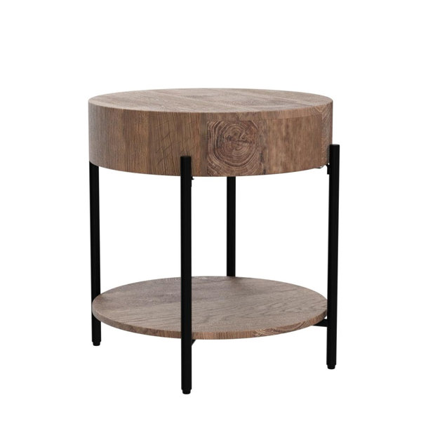 Yuan Home Round End Table Wood Side Table With Drawer Farmhouse Circle ...