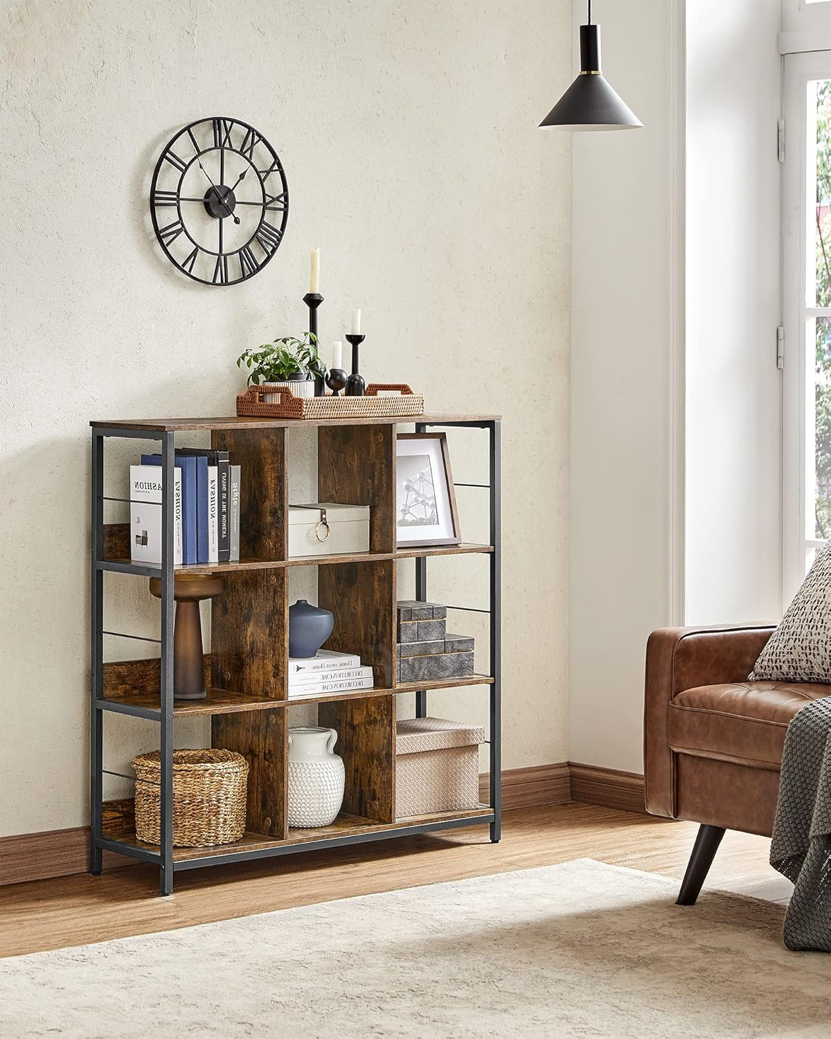 17 Stories Bookshelf, Bookcase, 9 Cubes Storage Organizer, Industrial ...