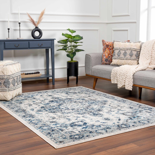 Bungalow Rose Dunnes Performance Blue Rug & Reviews | Wayfair
