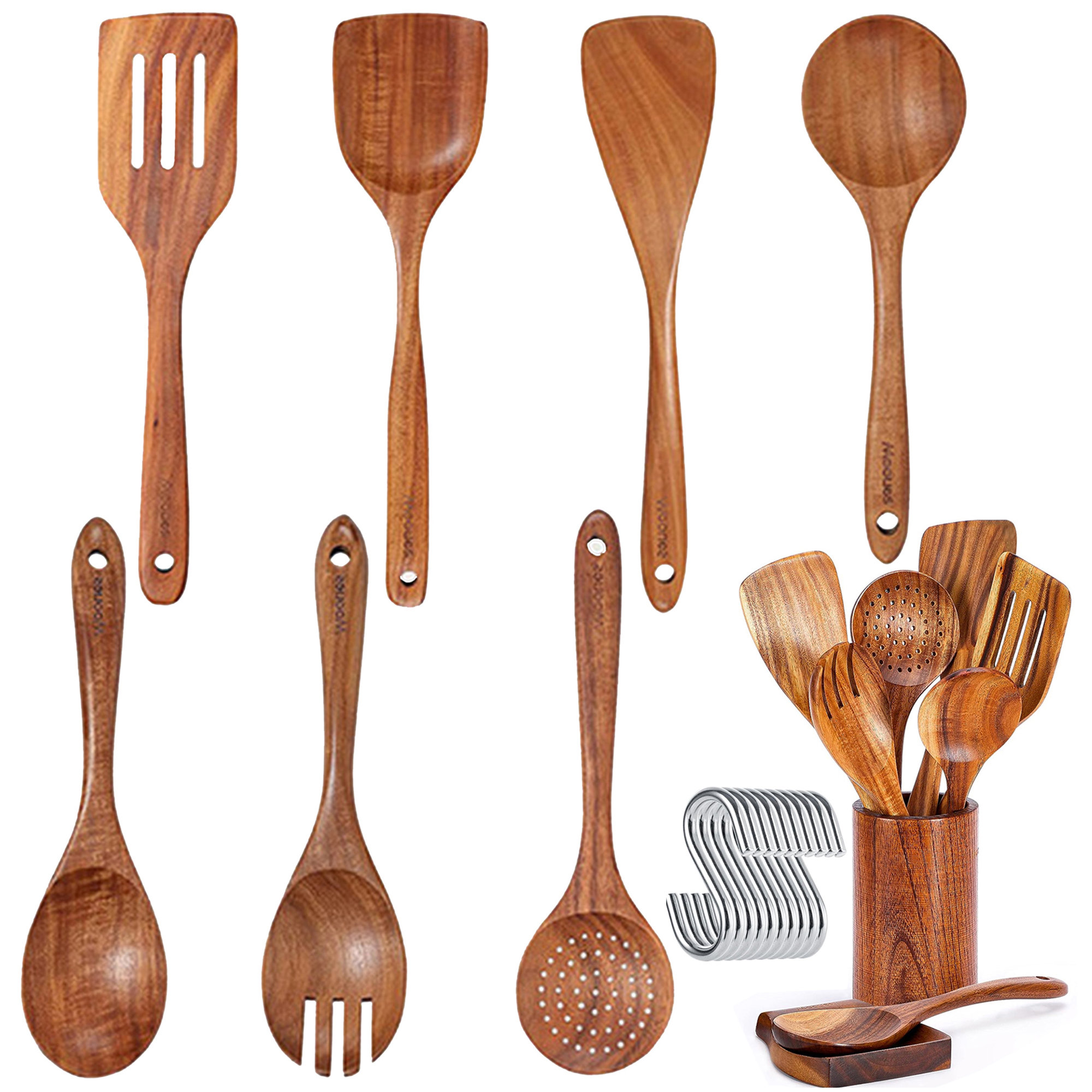 DGPCT 9 Pcs Kitchen Utensils Set, Wooden Cooking Utensils Set - Wayfair ...