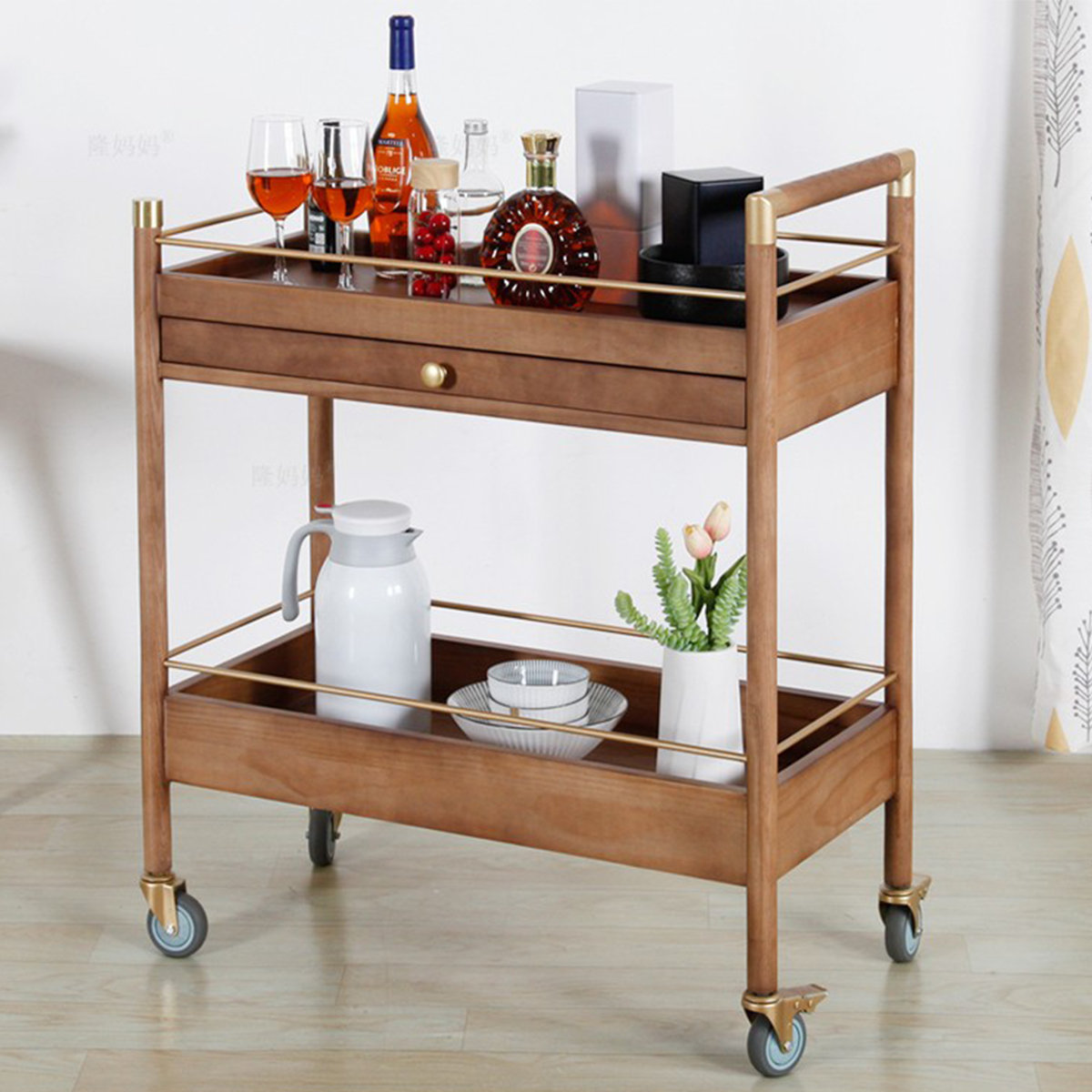 Hokku Designs 36.61" Brown Standard Solid Wood Bar Carts | Wayfair