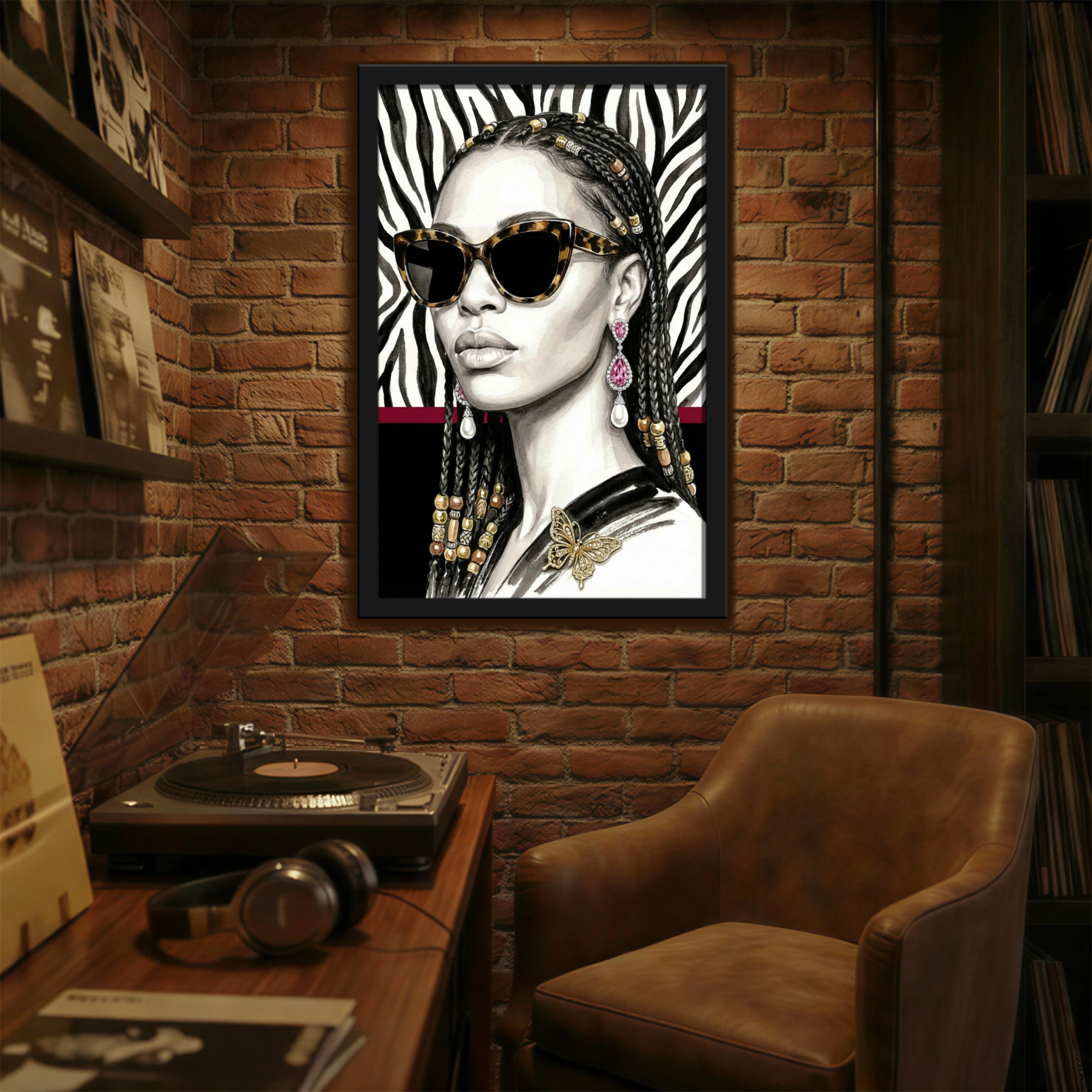 Mercer41 Abstract Zebra Print Background With Braided Hair And ...