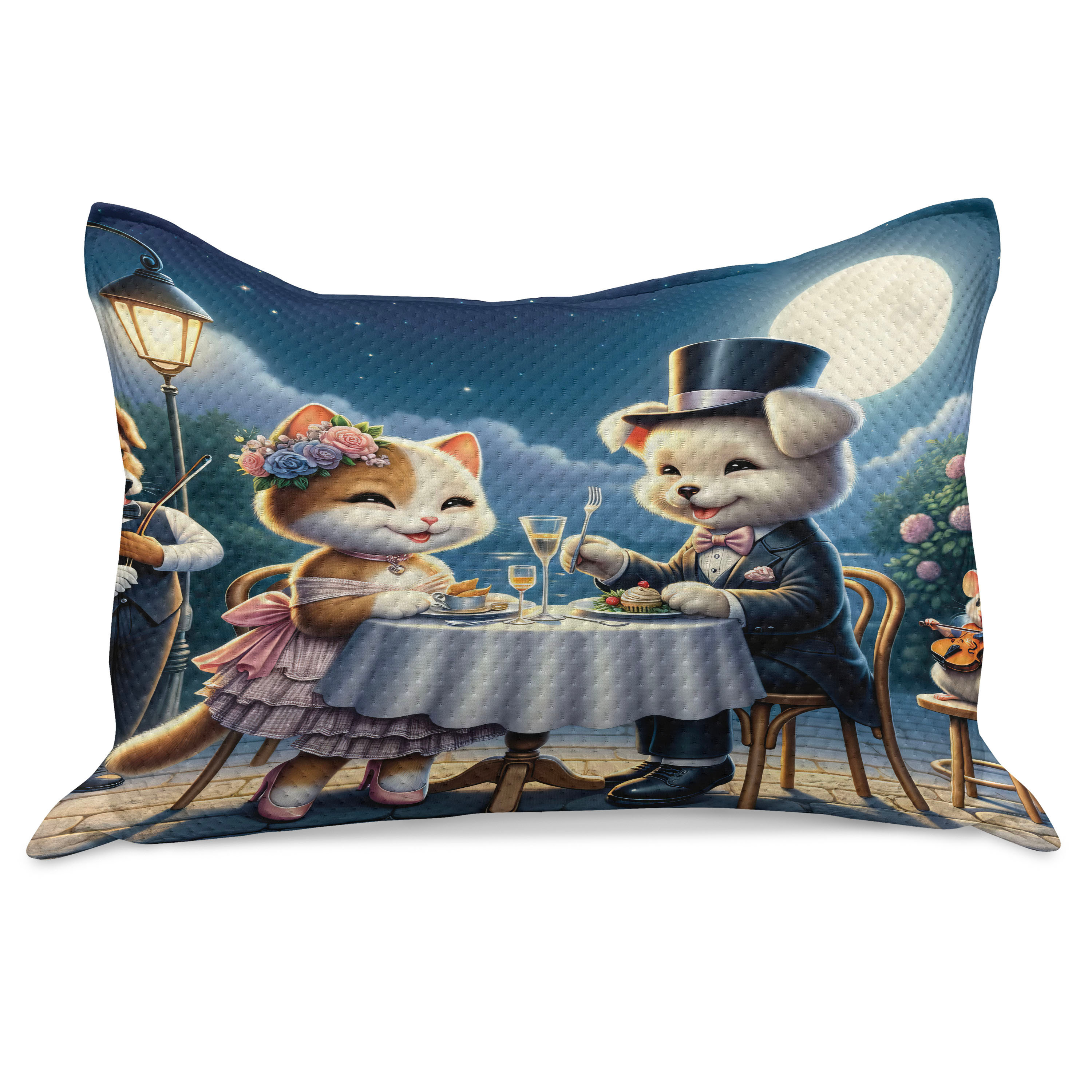 Ambesonne Cat Quilt Pillow Cover Gentleman Puppy Kitty Lady Date Night ...