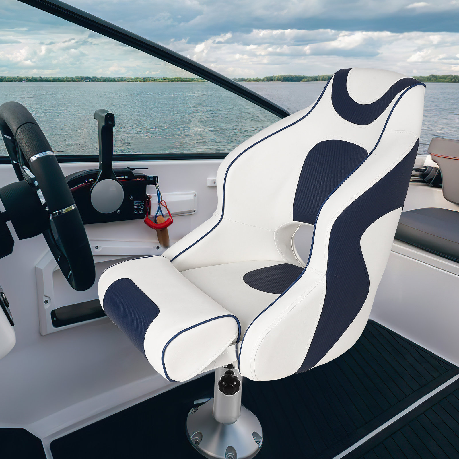 Arlmont & Co. White Pontoon Boat Seat Captain Bucket Seat Rgonomic ...