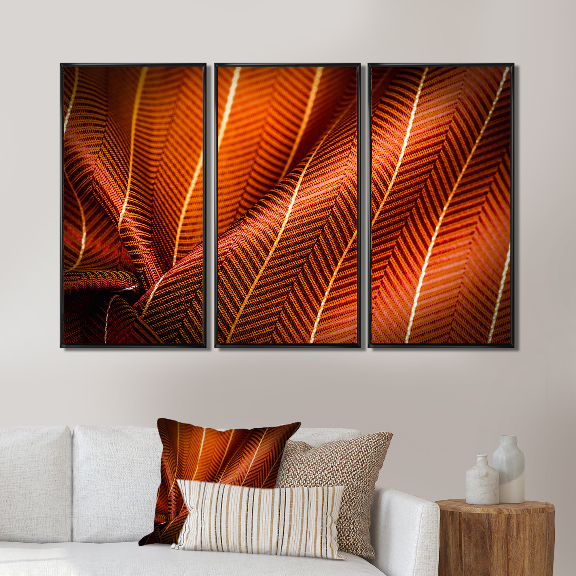 Mercer41 Ruby Red Fabric With Gold Line II - 3 Piece Floater Frame ...