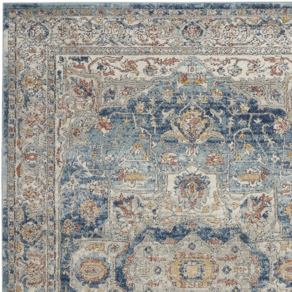 Bungalow Rose 5' X 7' Ivory And Blue Oriental Power Loom Non Skid Area ...