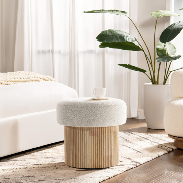 Latitude Run® Modern Upholstered White Footstool with Storage and Wood ...