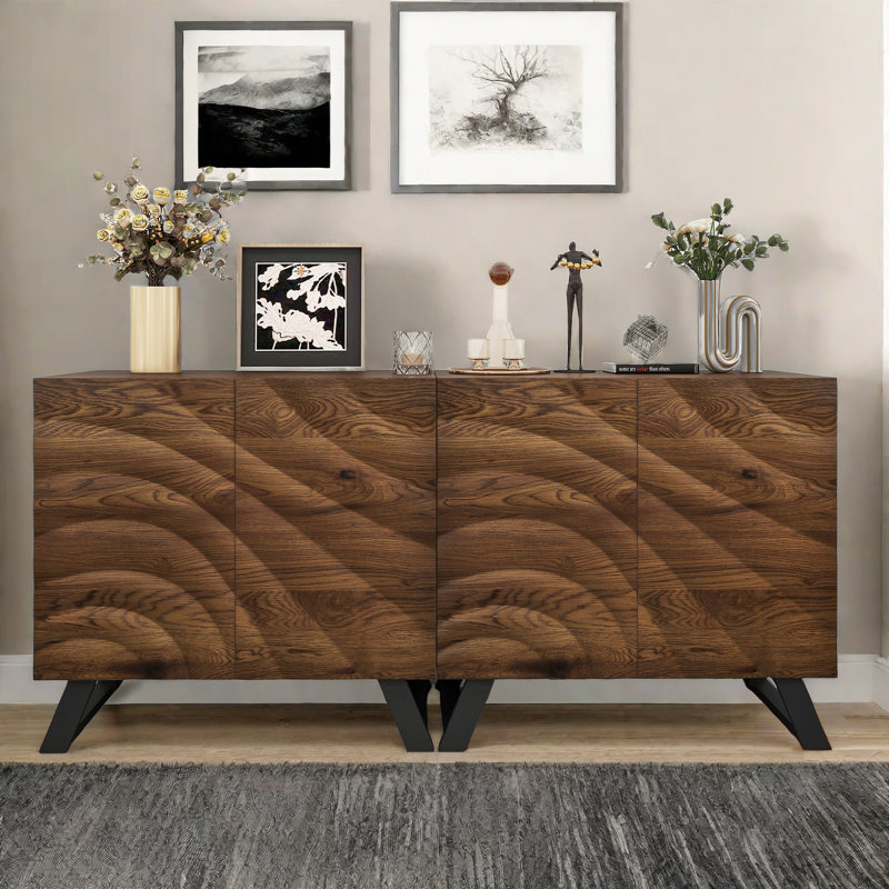 Millwood Pines 4 Door Wood Sideboard Buffet TV Stand with Adjustable ...