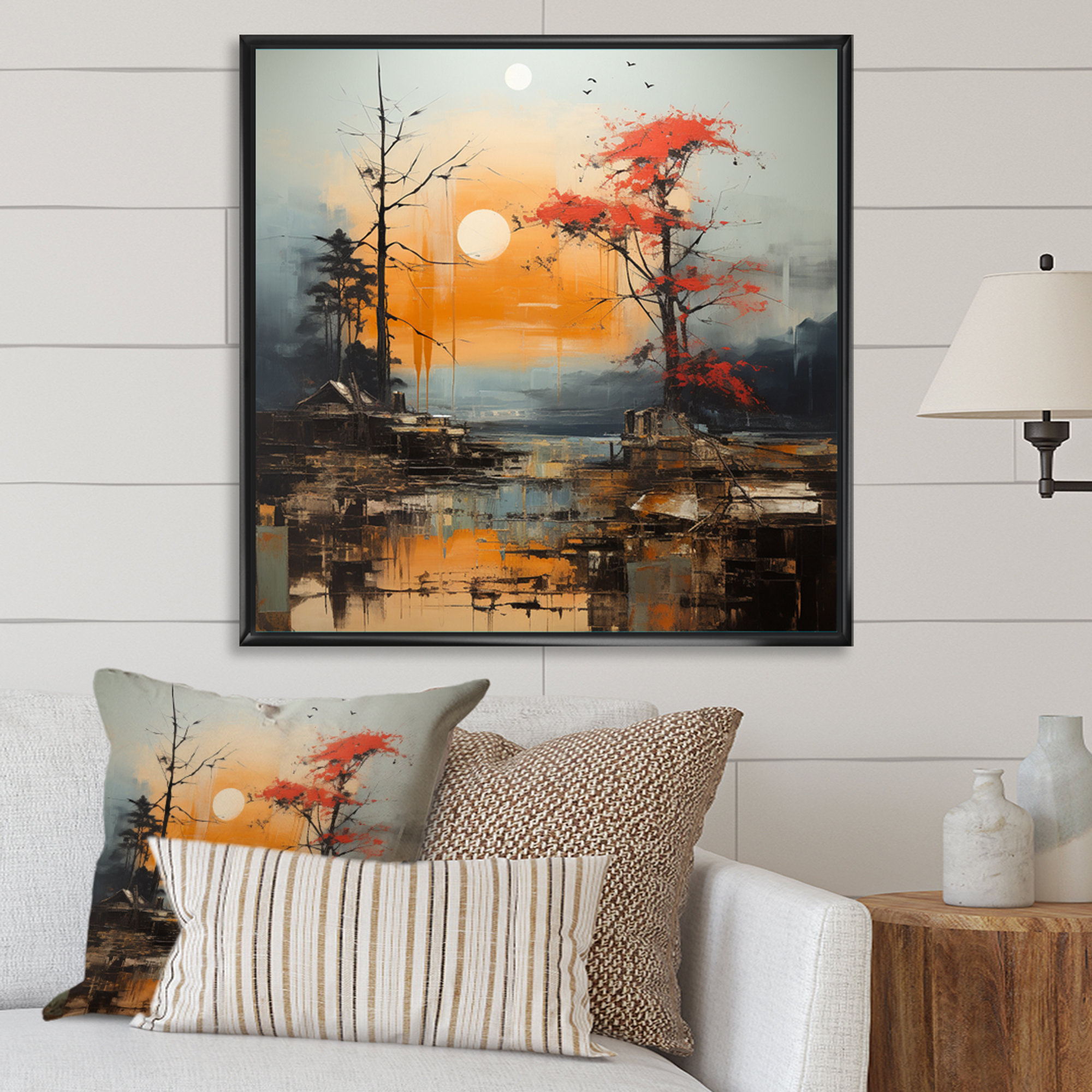 Winston Porter Orange Grey Asian Landscape II On Canvas Print | Wayfair