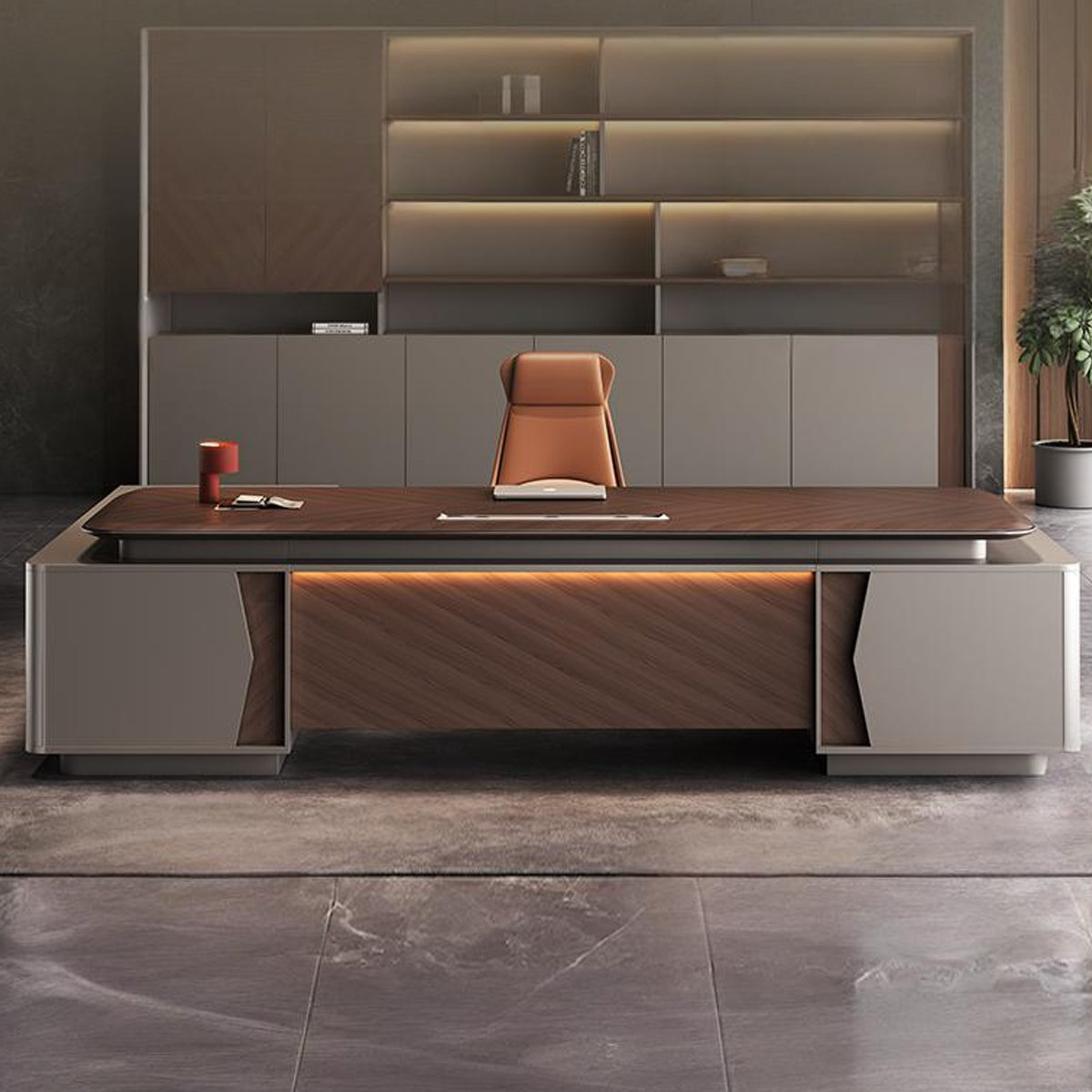 Orren Ellis 125.98"Premium Brown L-Shaped Double Cabinet Office Desk ...