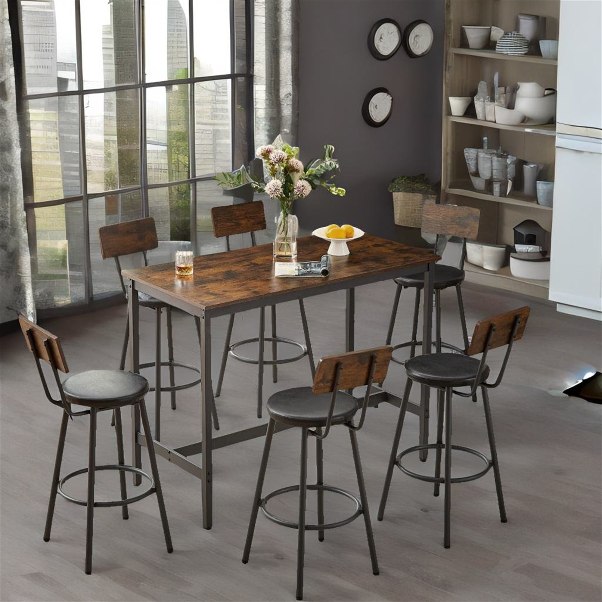 17 Stories Pub High Dining Table 5 Piece Set, Industrial Style Pub ...