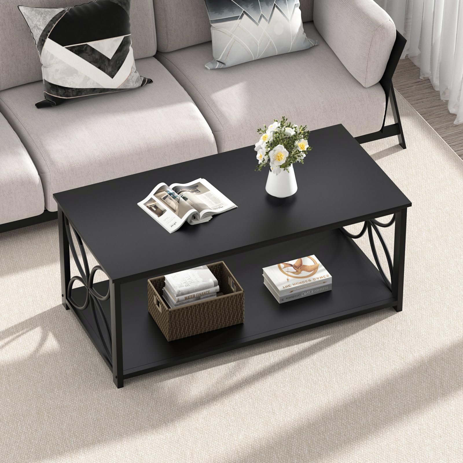 Lark Manor™ Coffee Table, Living Room Tables With 2-Tier Storage Shelf ...