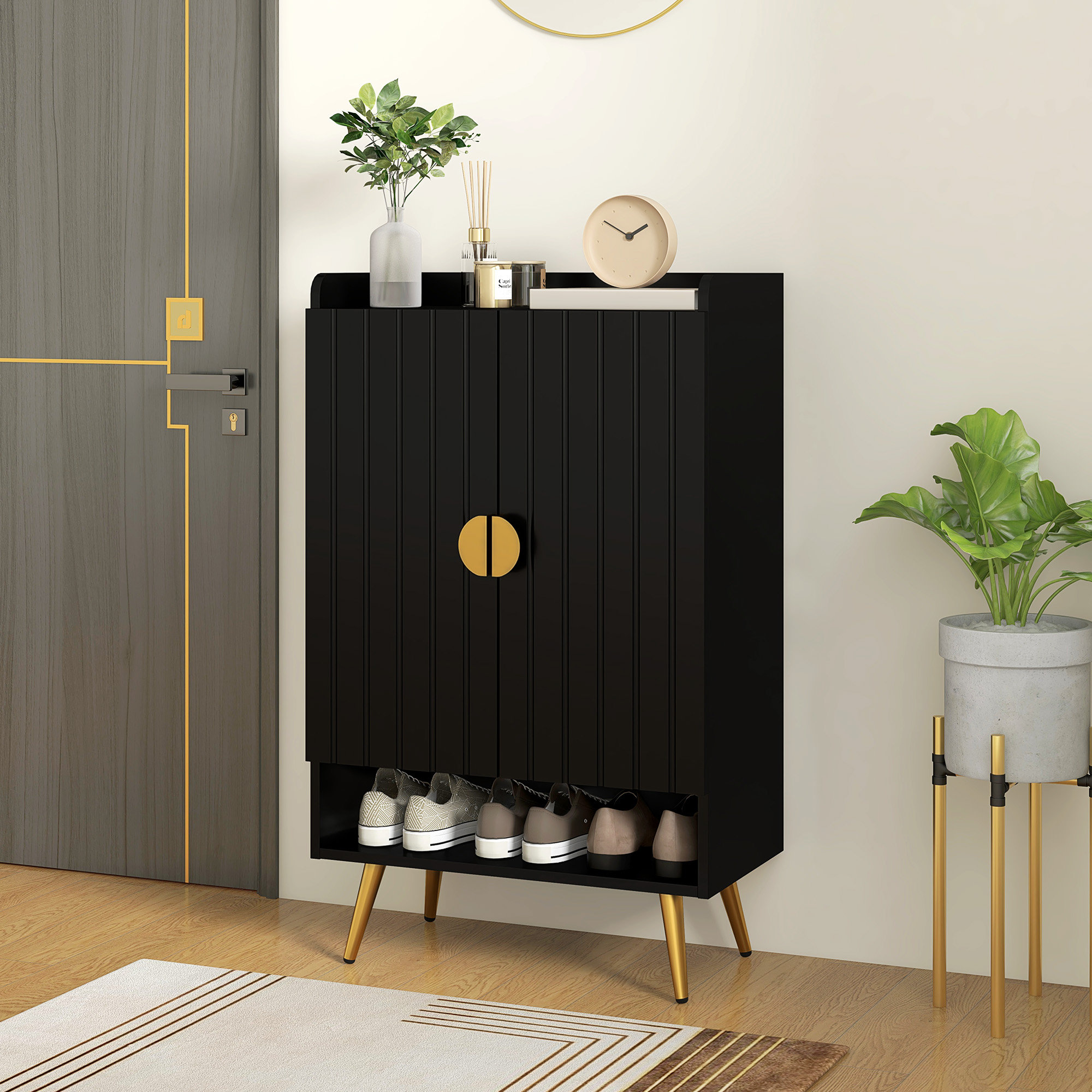 HomCom Narrow Shoe Cabinet for Entryway Shoe Storage Cabinet with ...