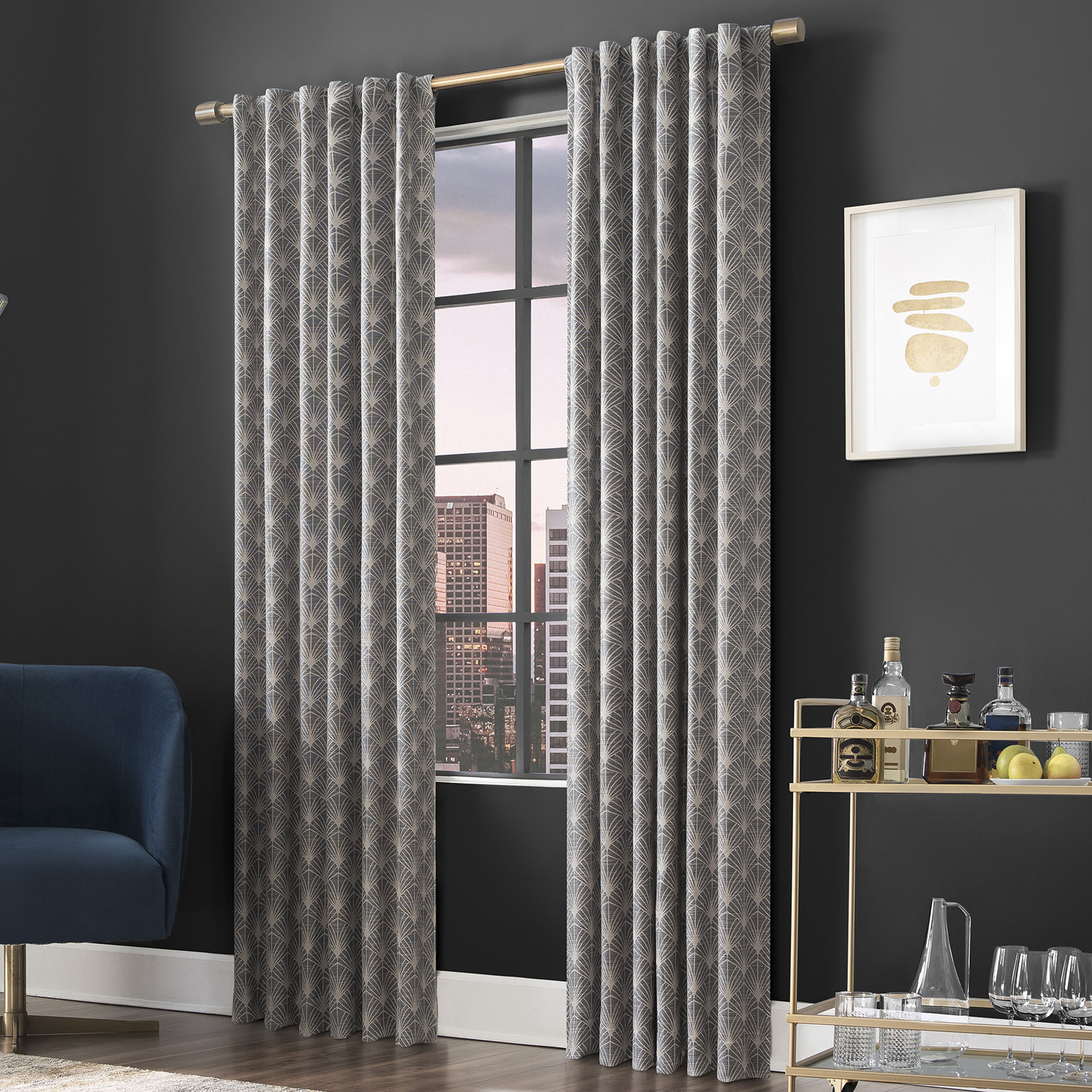 Scott Living Montauk Art Deco 100% Blackout Back Tab Curtain Panel ...