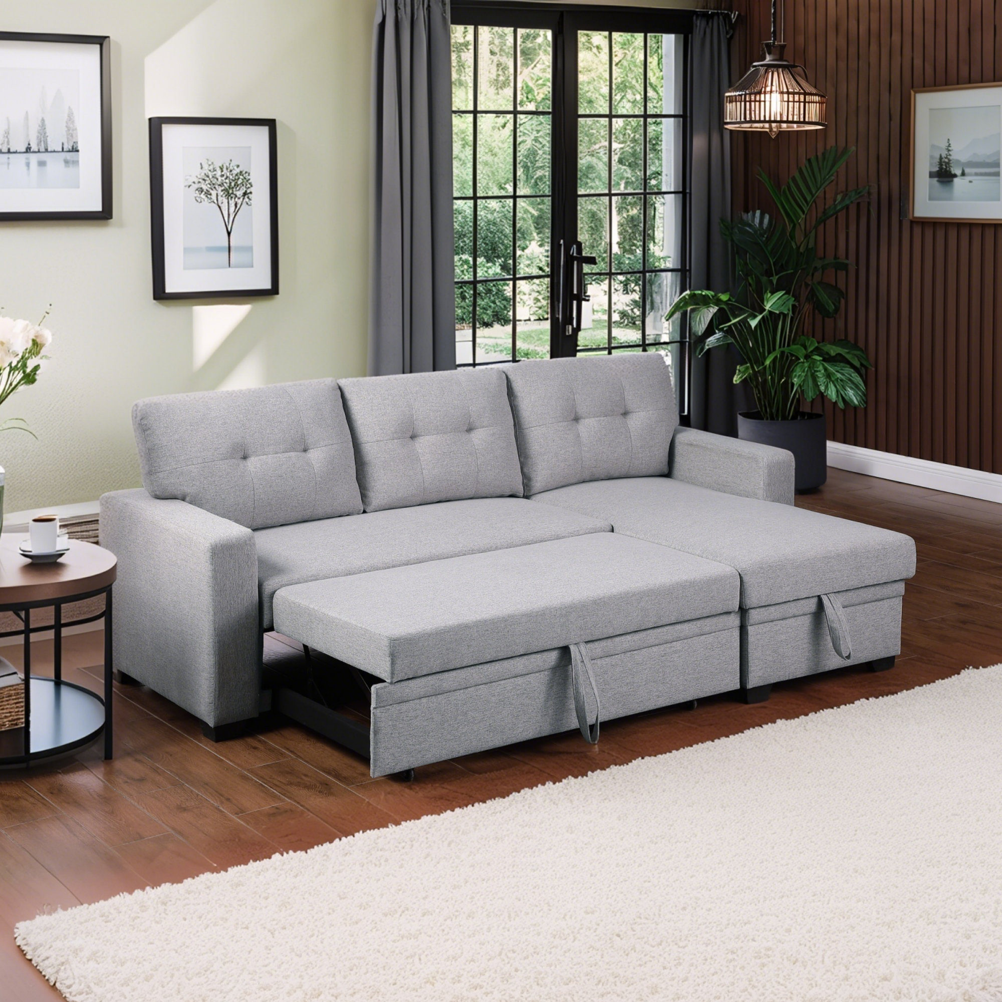 Latitude Run® 82-inch L-Shaped Sleeper Sofa Reversible Couch Pull Out ...