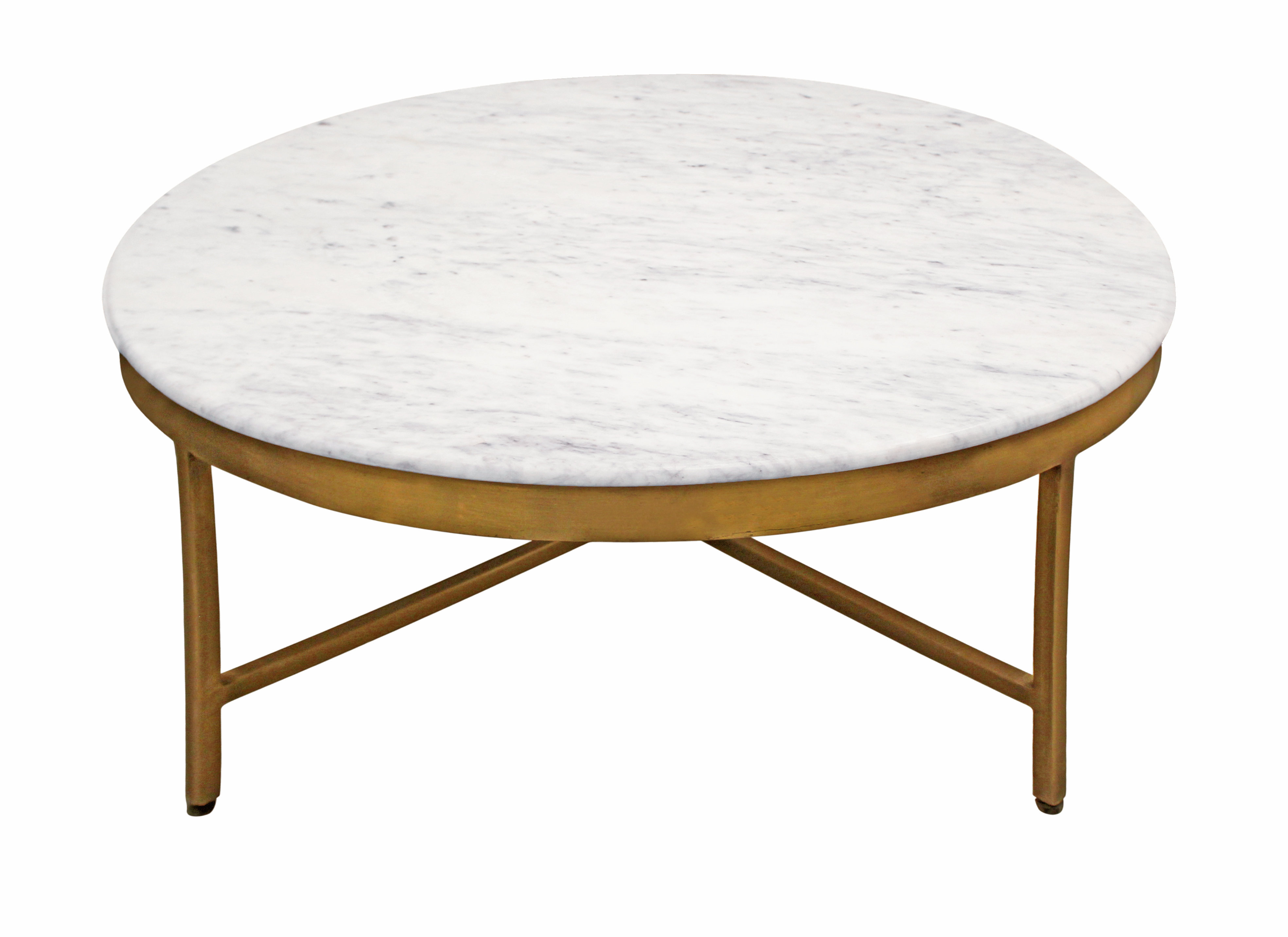 17 Stories Abelard Marble Top Round Coffee Table On Brass Color Iron ...