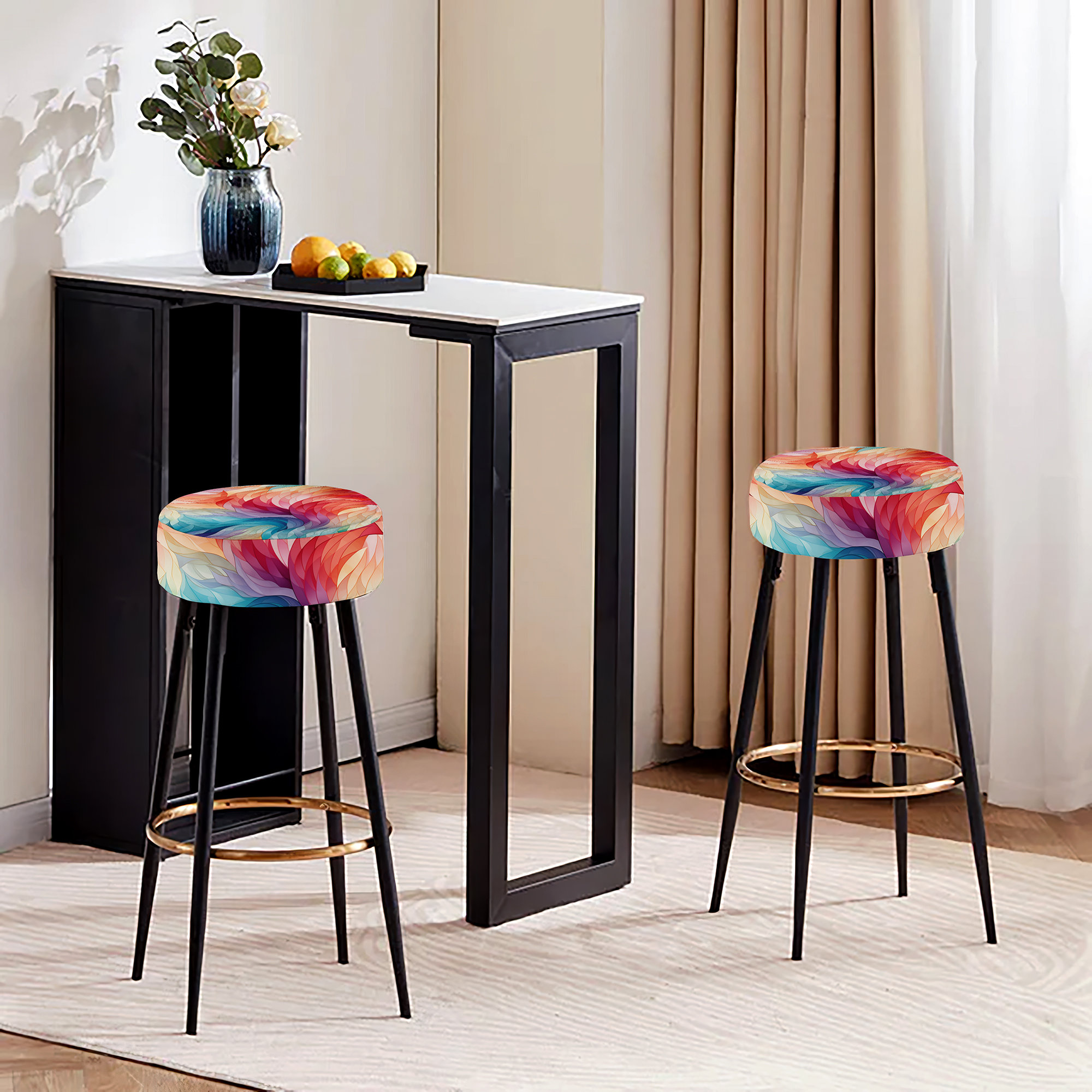 Design Art Colorful Watercolor In Motion - Geometric Bar Stools Set Of ...
