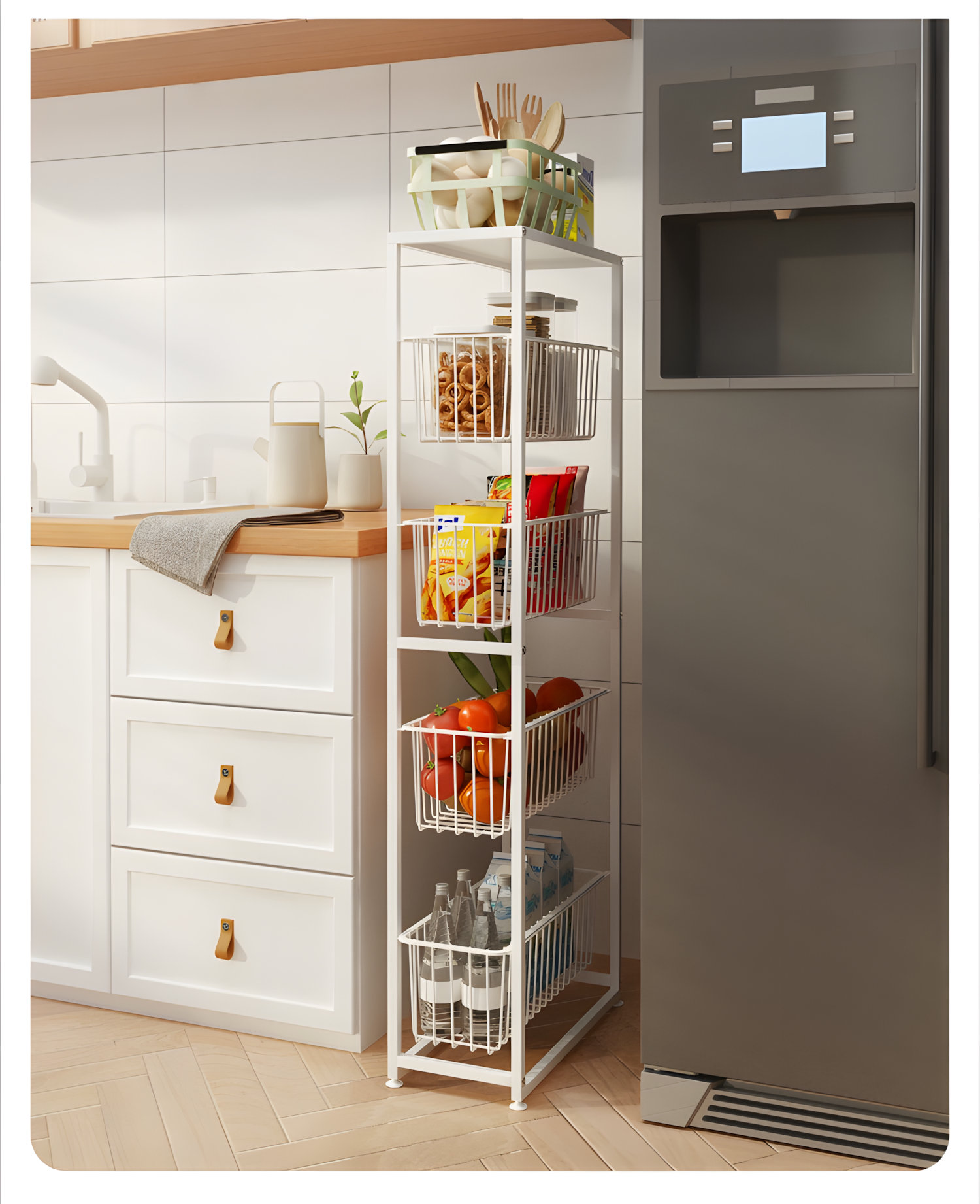 Orren Ellis Pull Out Vegetable Storage Basket For Kitchen, Slim Space ...