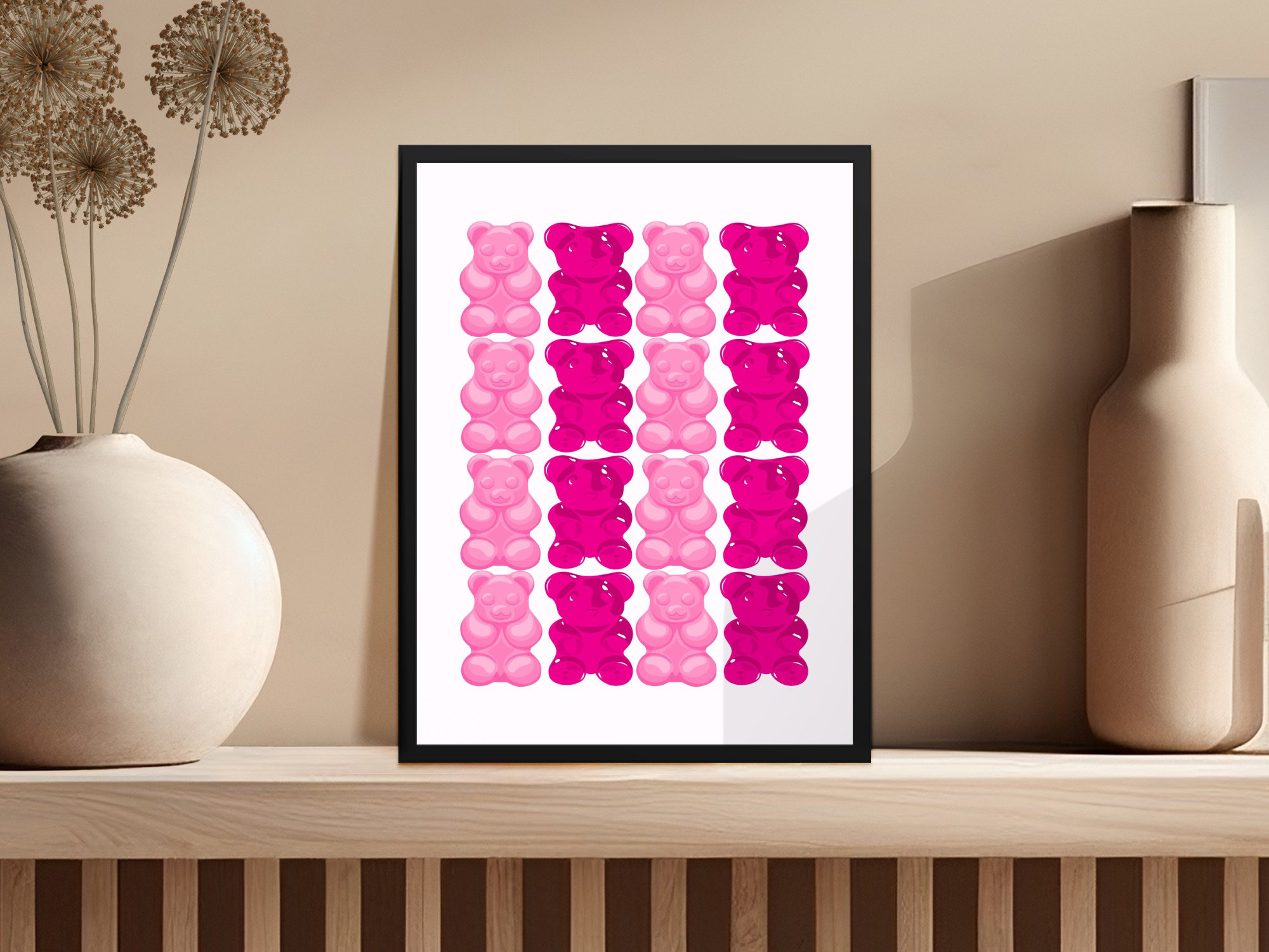 Lark Manor Pink Gummy Bears Colorful Pattern Fun Modern Framed Poster ...