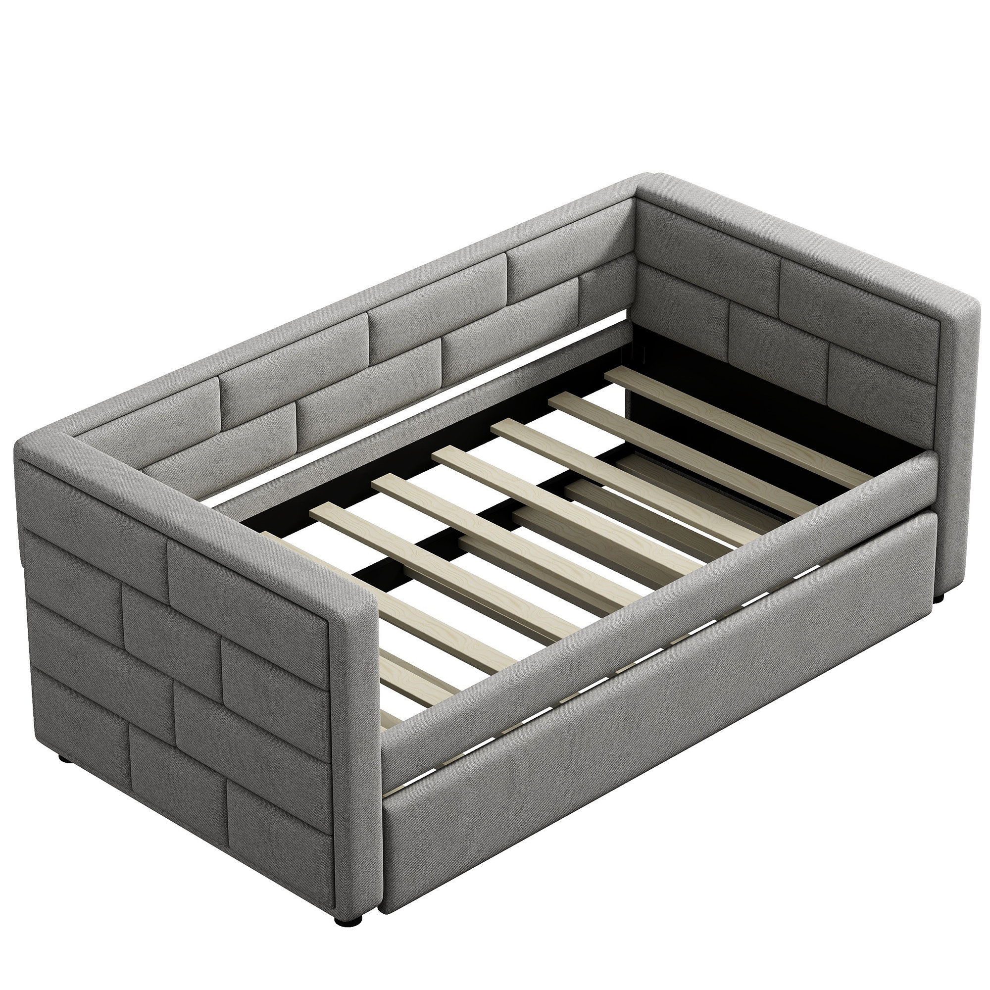 Hokku Designs Daybed With Trundle, Upholstered Daybed With Padded Back ...