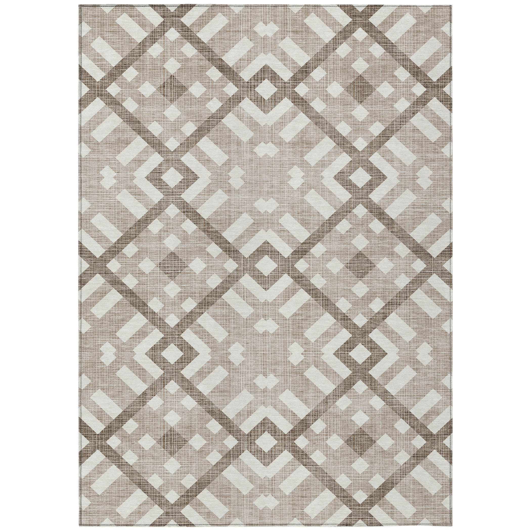 HomeRoots 10' X 14' Taupe Brown And Ivory Geometric Washable Indoor ...