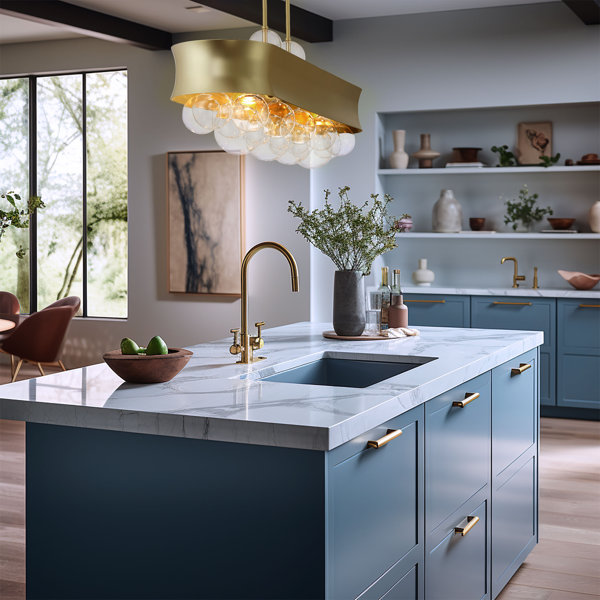 Everly Quinn Verdi Square Transitional Soft Gold Finish Island | Wayfair