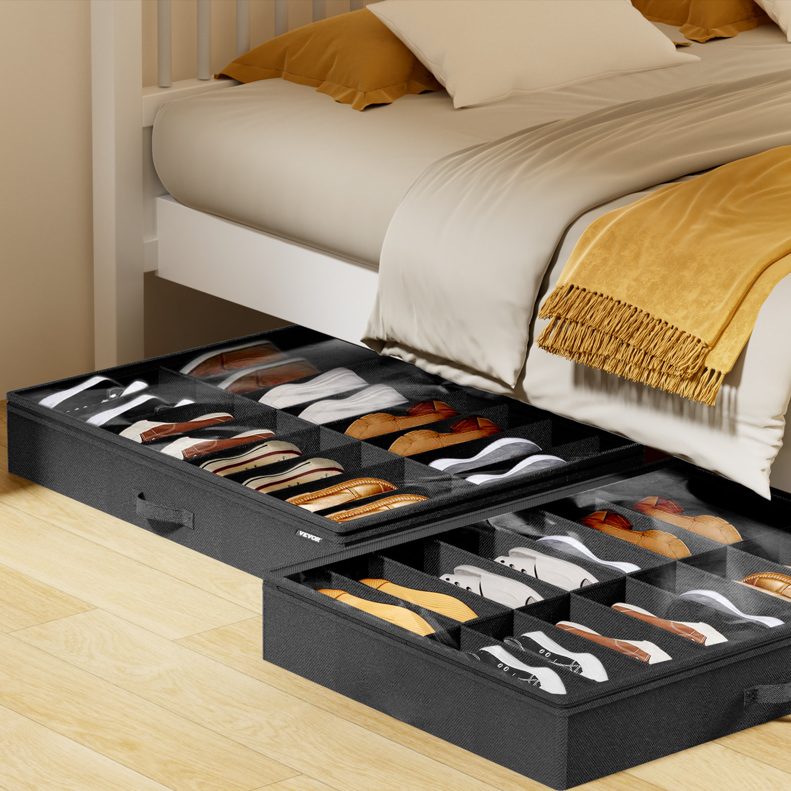 Ebern Designs Sturdy Under Bed Shoe Storage Organizer, Set of 2, 32 ...