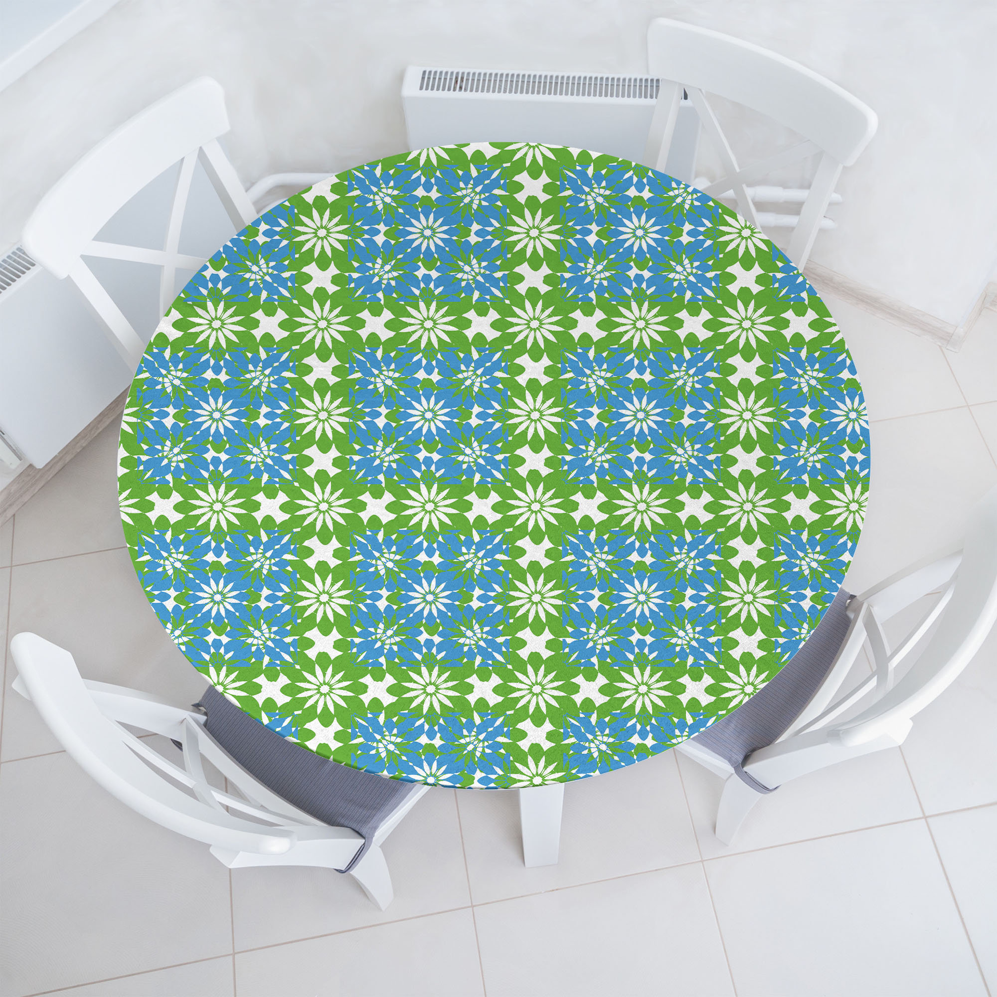Bungalow Rose Floral Fitted Round Tablecloth Lime Green Deep Sky Blue ...