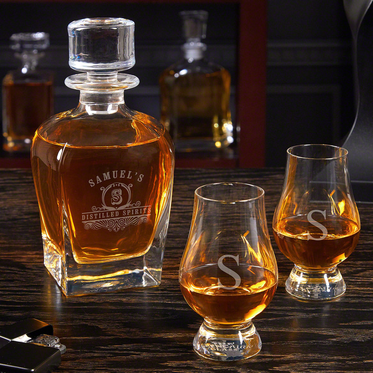 East Urban Home Carraway Engraved Draper 3 Piece Whiskey Decanter Set ...