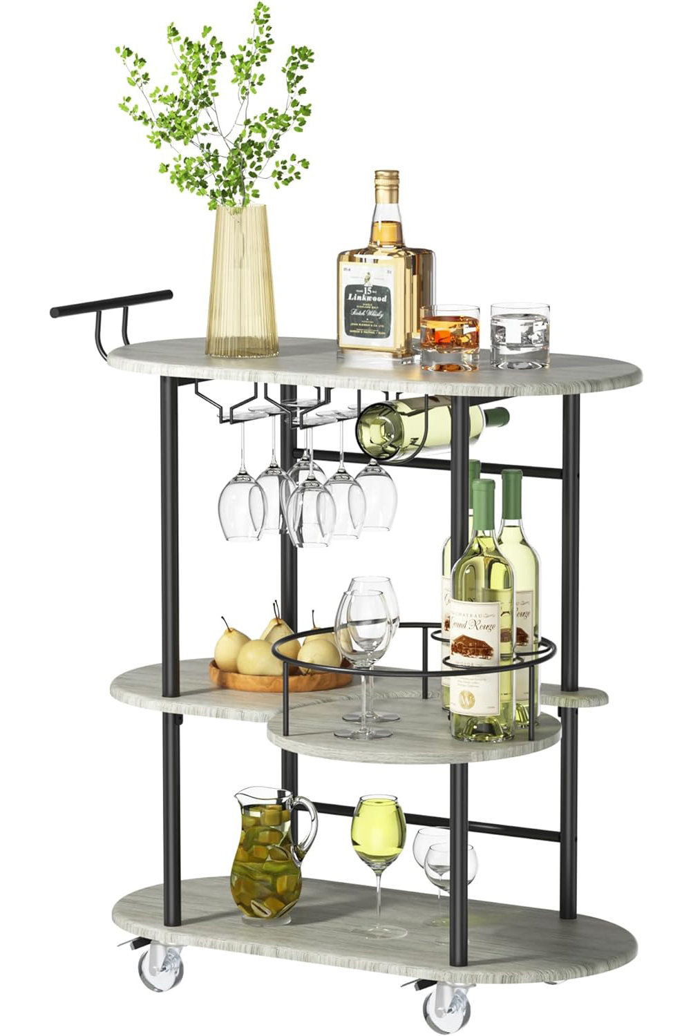 Latitude Run® Grey Mobile Bar Serving Cart With Wine Rack And Glass ...