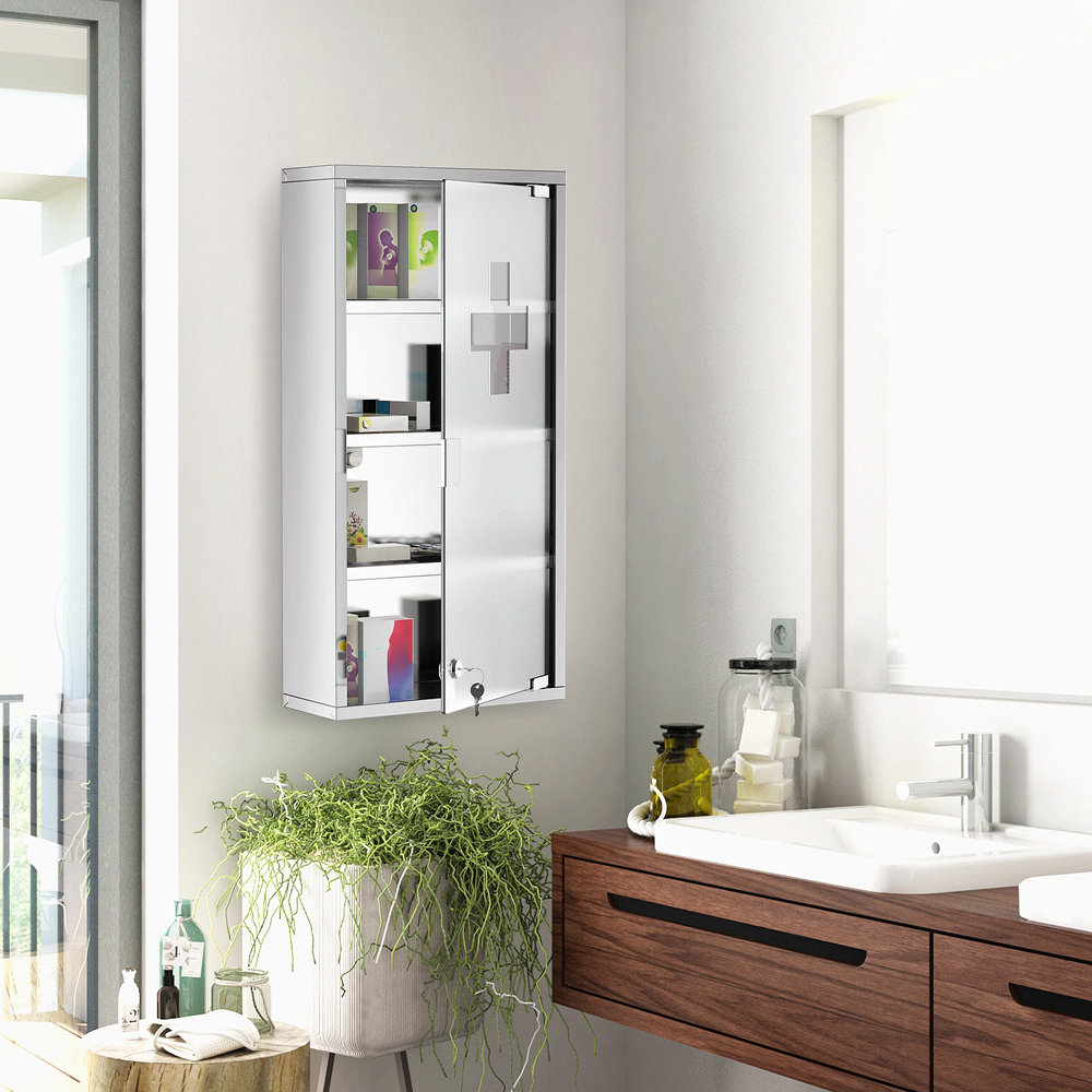 Winston Porter Wall Mounted Medicine Cabinet, Locking Wall Cabinet With ...