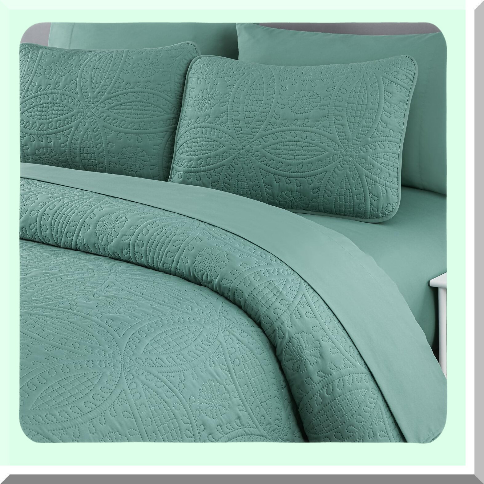 Canora Grey Coin Pattern Turquoise Bedding Set - 7 Piece Comforter Set ...