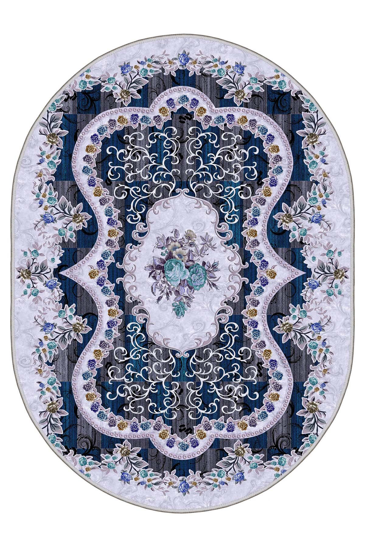 East Urban Home Oval Oriental Machine Made Area Rug in Blue/Gray ...